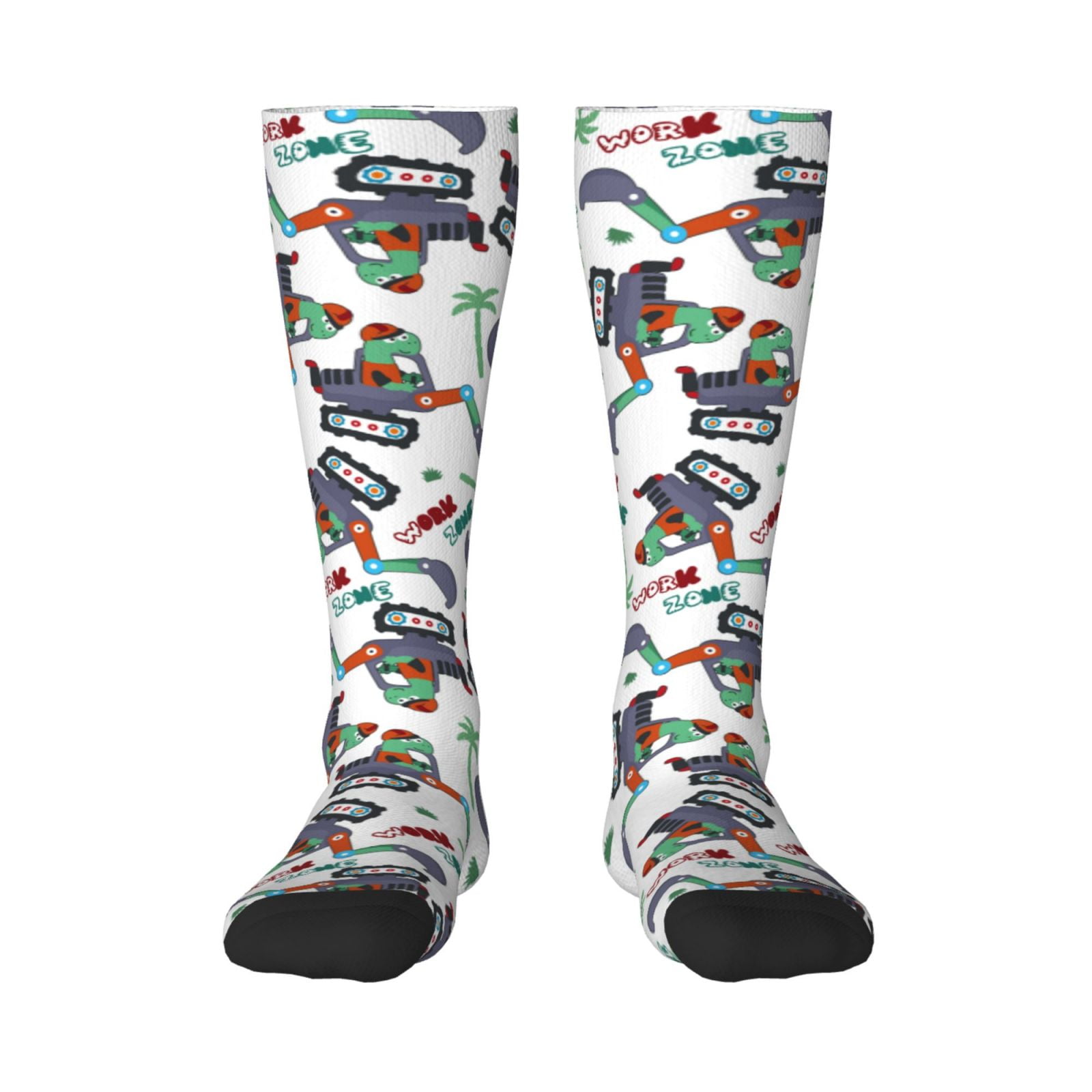 Junzan Fun Novelty Knee Warmer High Socks Dinosaur On Excavator2 Design ...