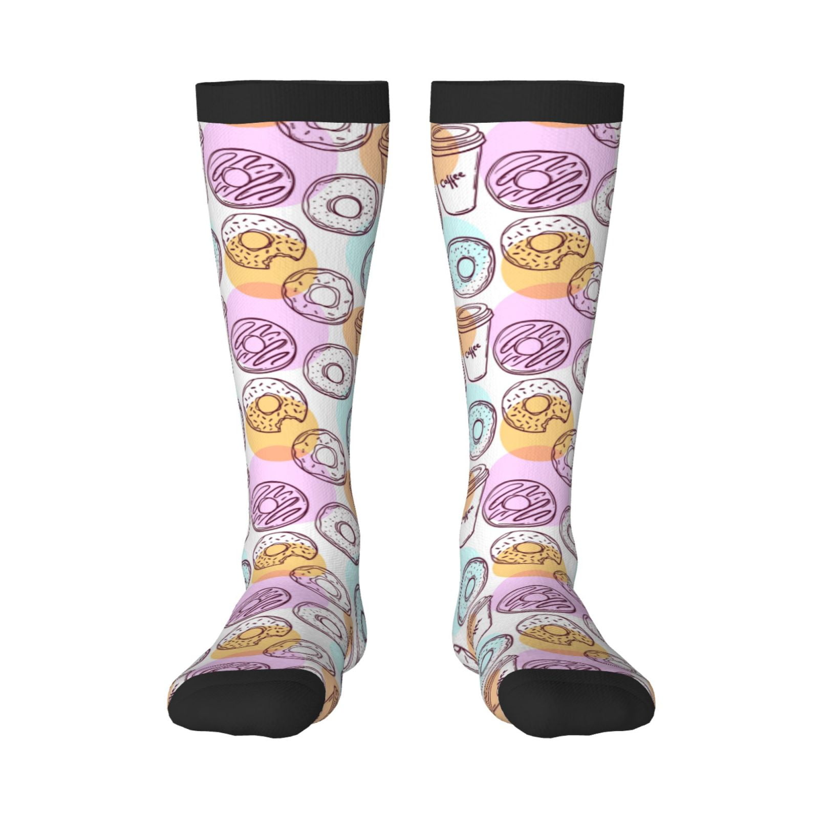 Junzan Fun Novelty Knee Warmer High Socks Donuts And Coffee Design ...