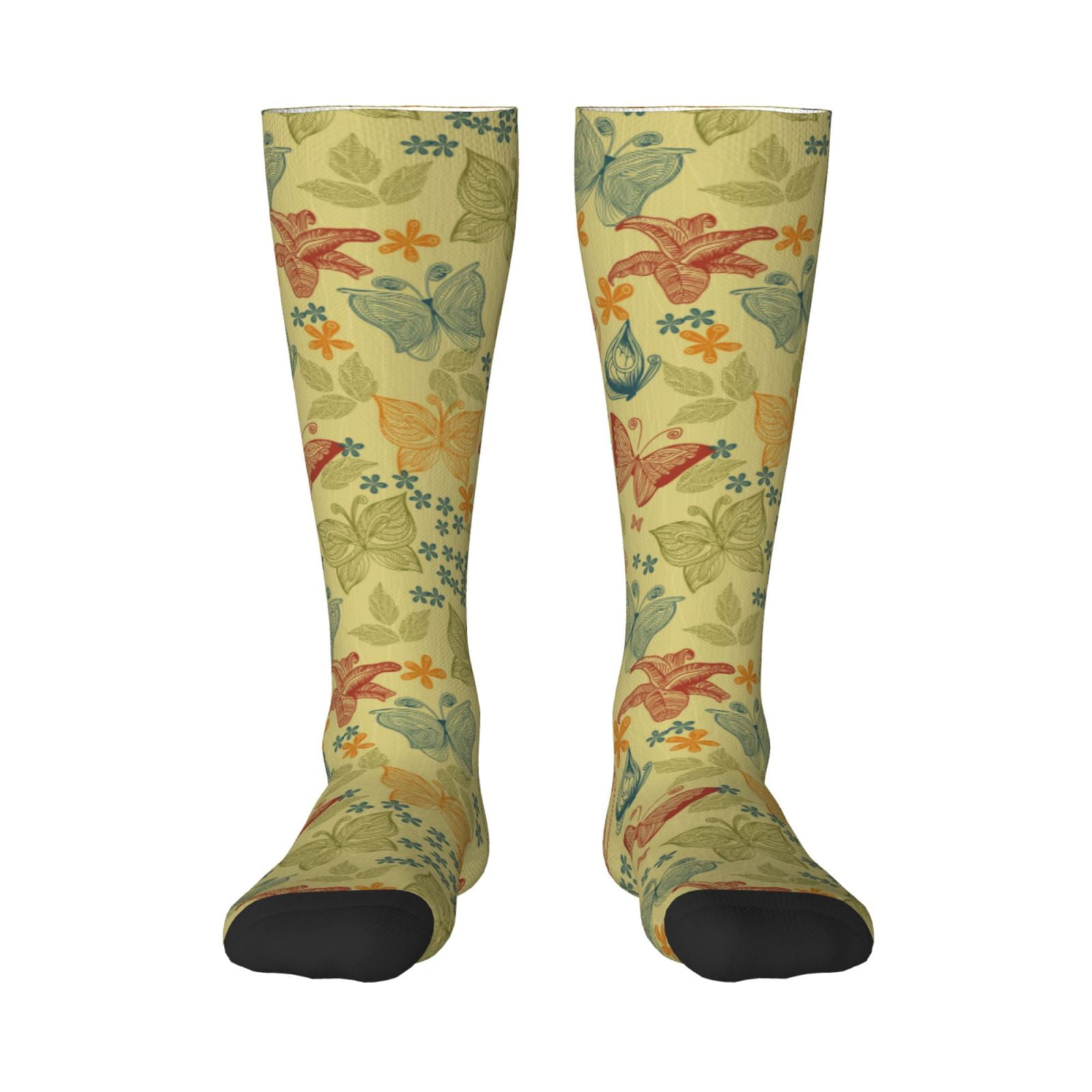 Junzan Fun Novelty Knee Warmer High Socks Floral With Butterflies ...