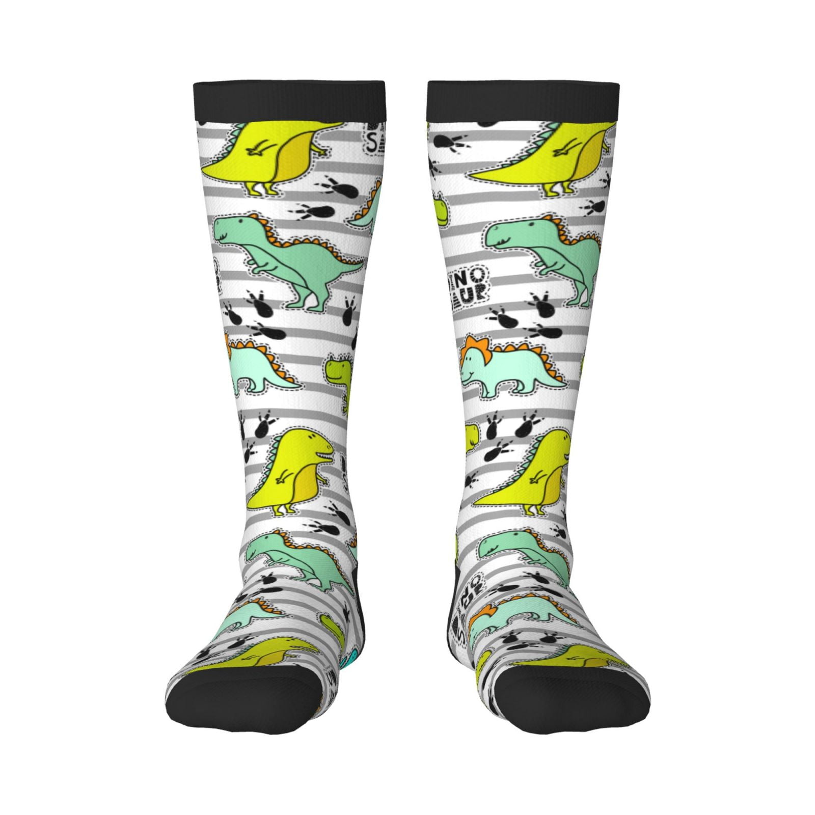 Junzan Fun Novelty Knee Warmer High Socks Funny Dinosaurs On Stripes ...