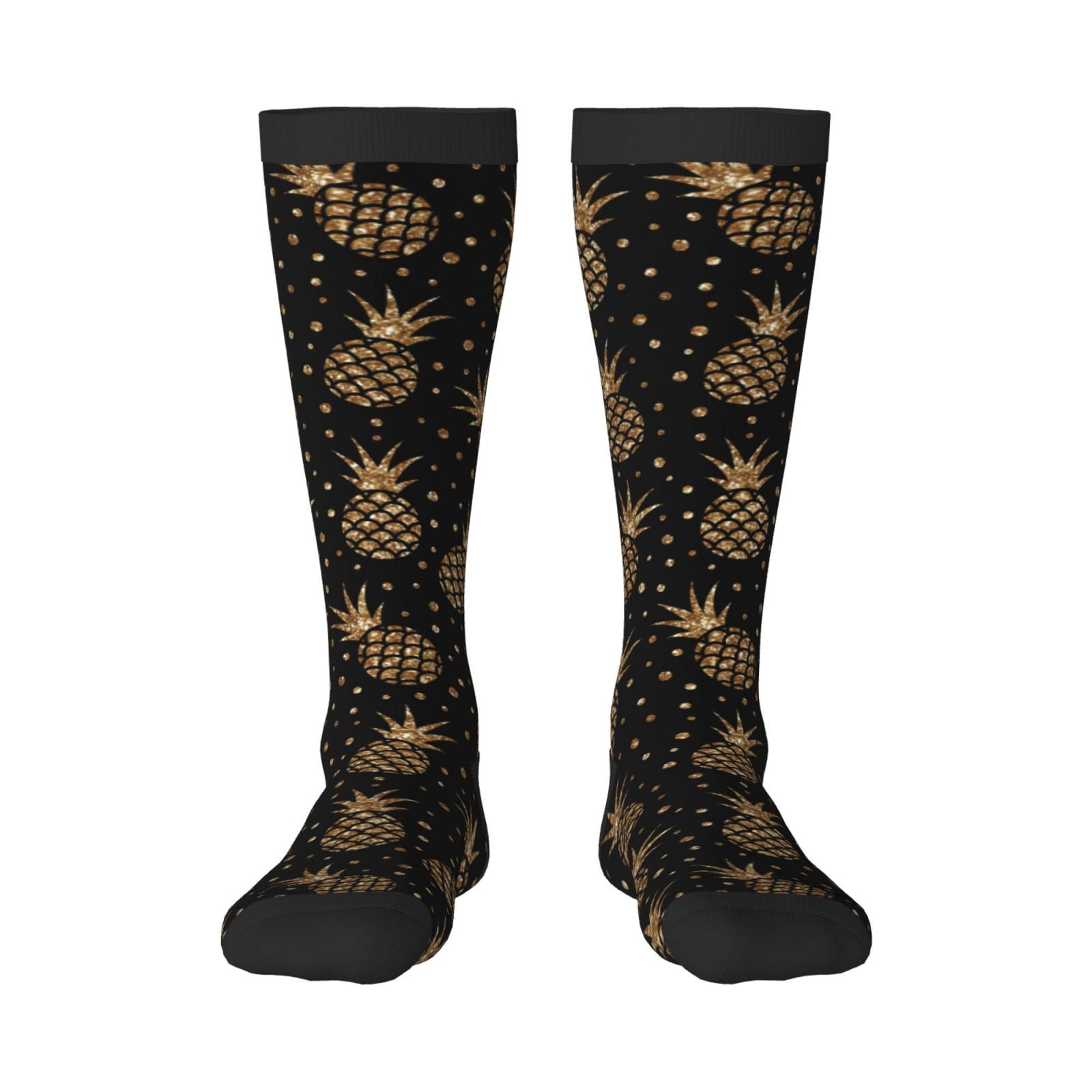 Junzan Fun Novelty Knee Warmer High Socks Gold Glitter Pineapples ...