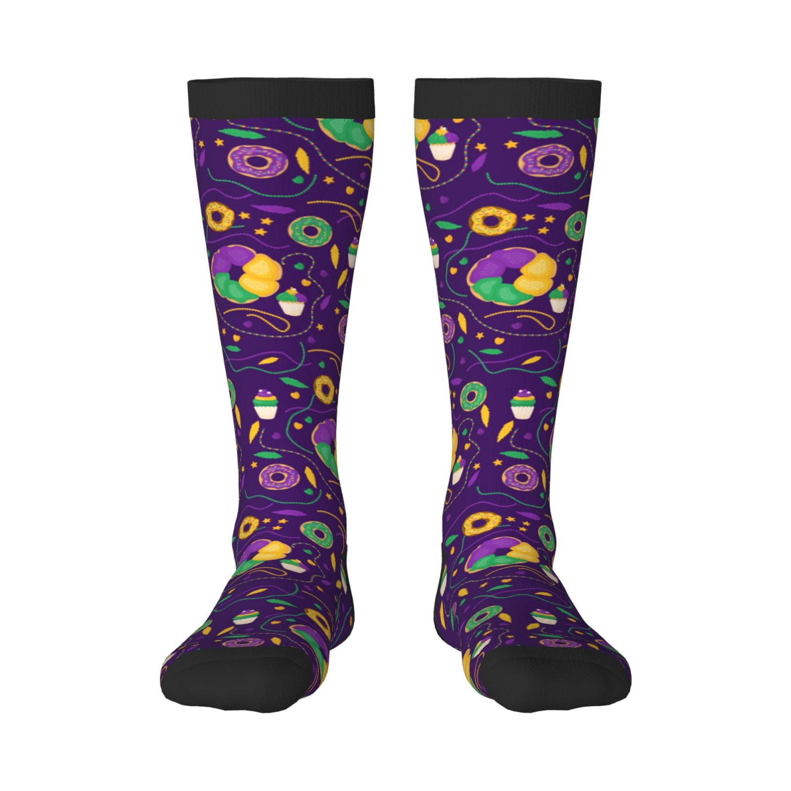 Junzan Fun Novelty Knee Warmer High Socks Mardi Gras And Donuts Design ...