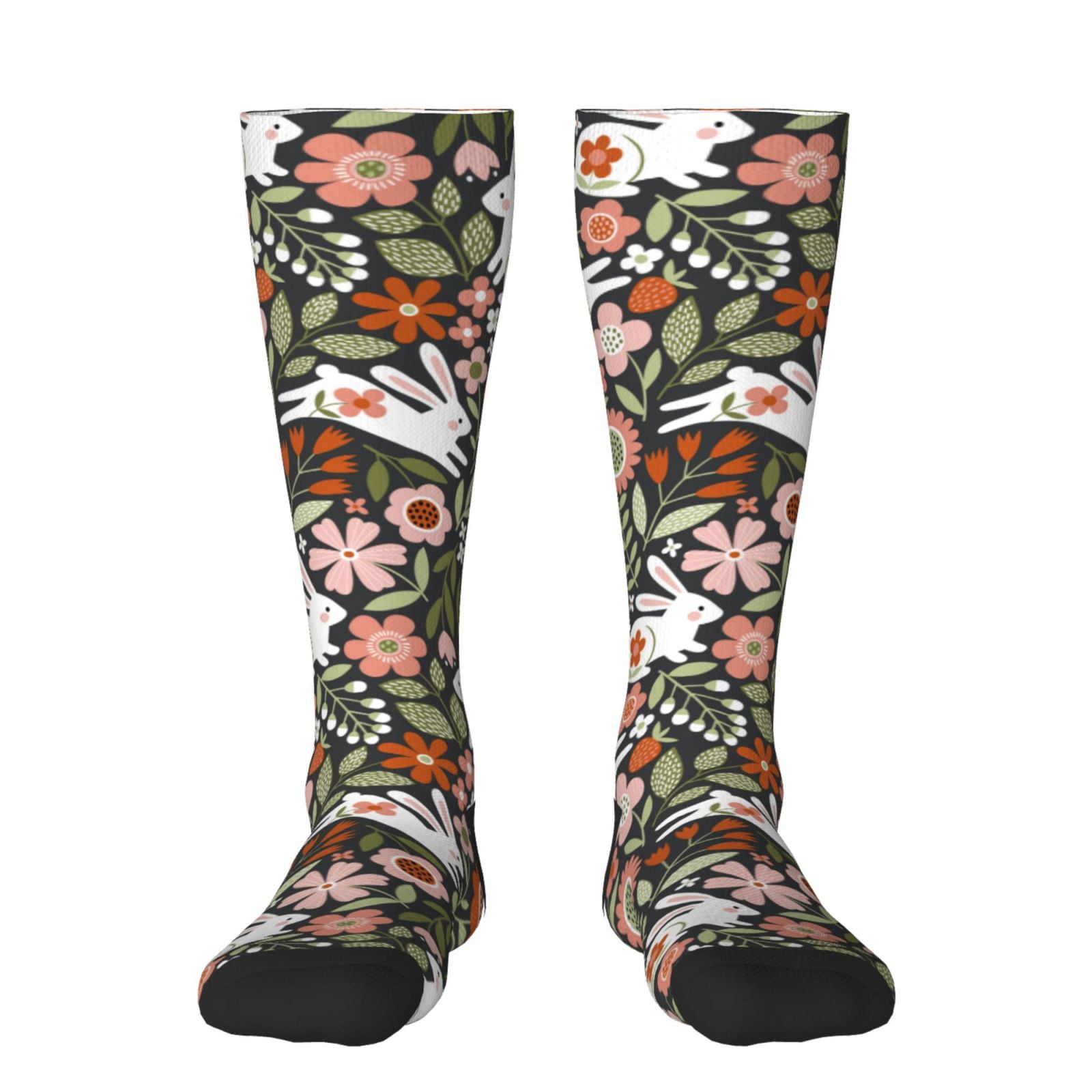 Junzan Fun Novelty Knee Warmer High Socks Rabbits On Floral Design ...
