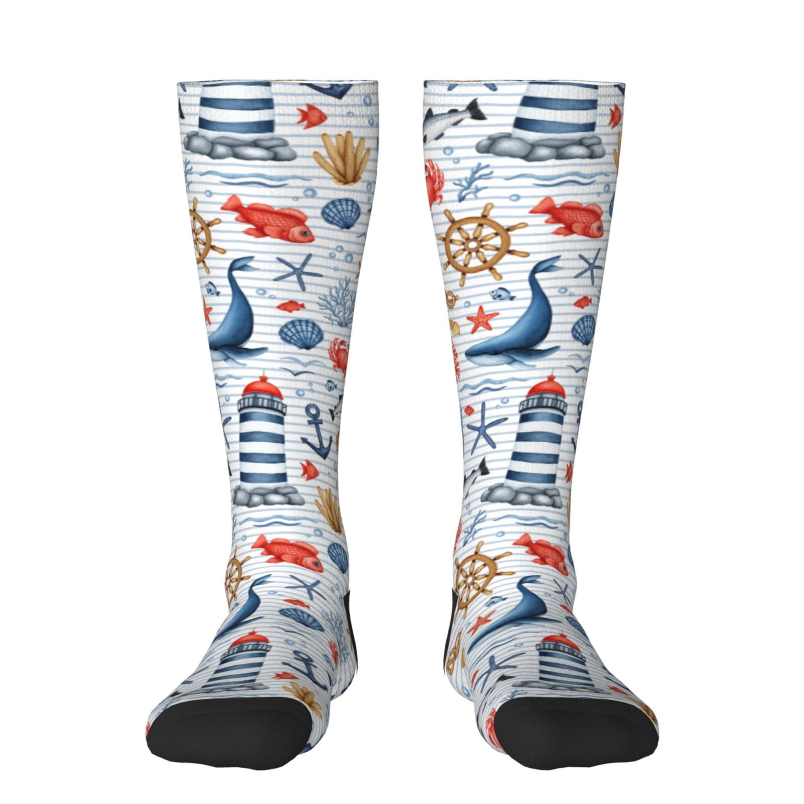 Junzan Fun Novelty Knee Warmer High Socks Watercolor Nautical Design ...
