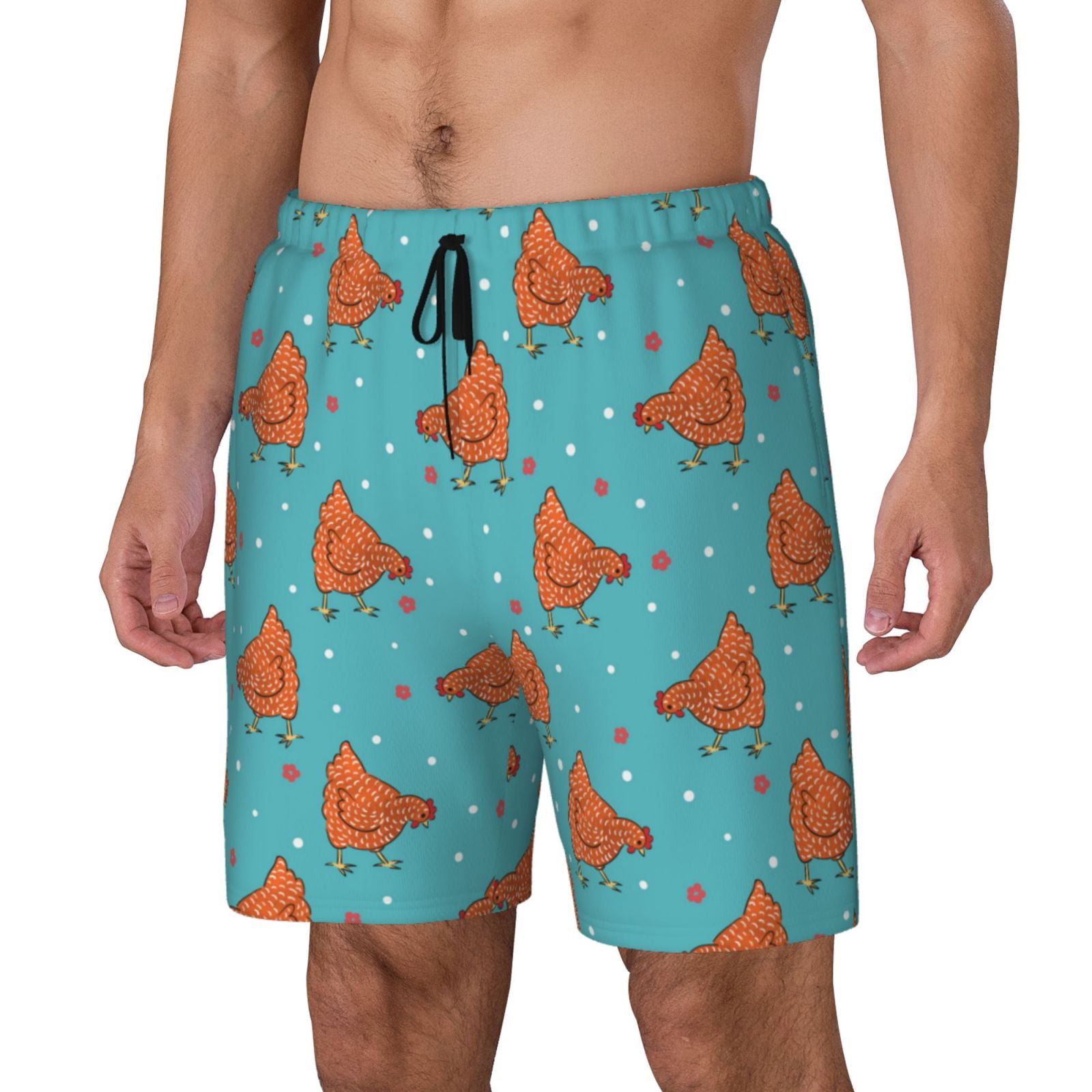 Junzan Funny Chicken Print Swim Trunks Men Swim Shorts with Built-in ...