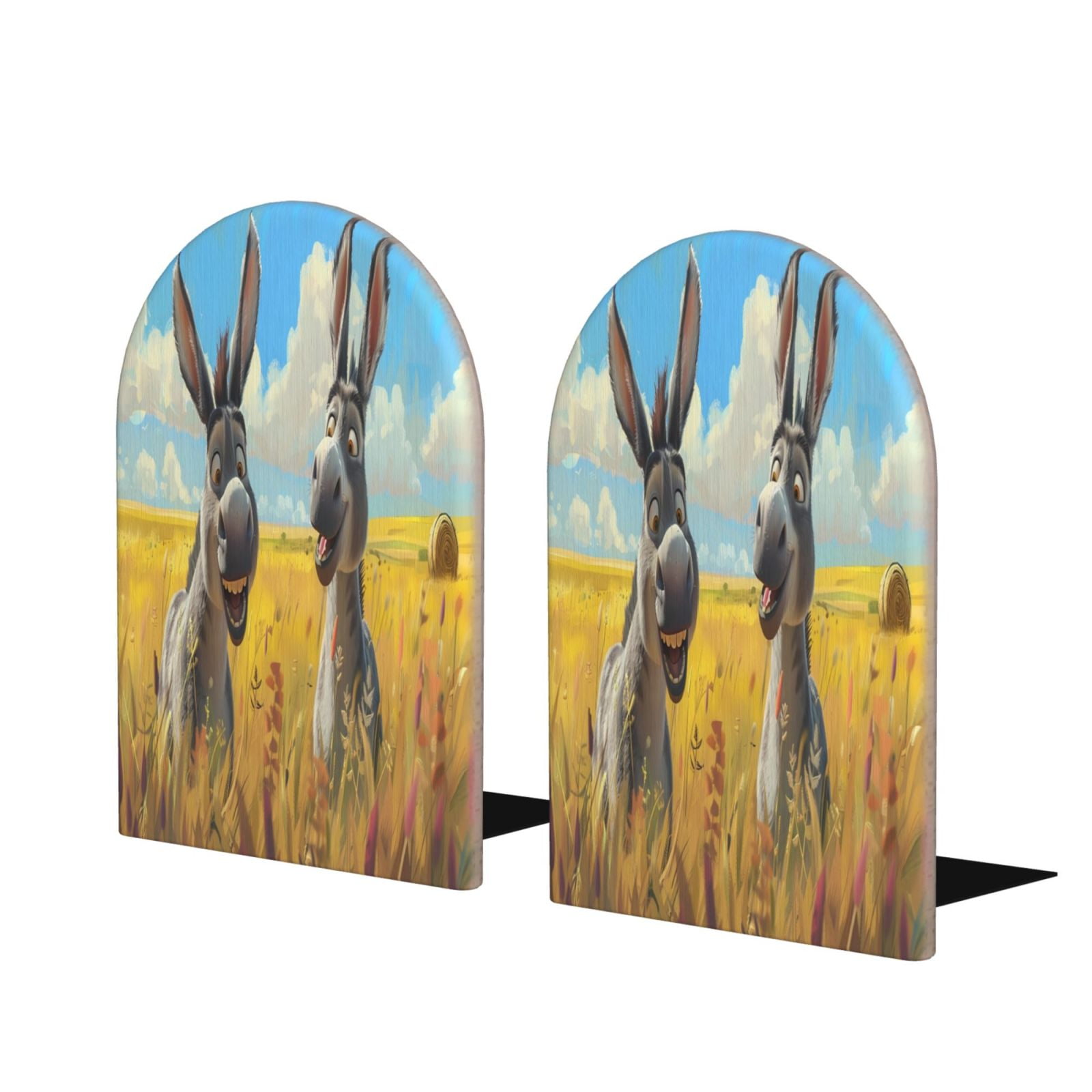 Junzan Funny Countryside Donkey for Wood Bookends,1 Pair Book Ends for ...