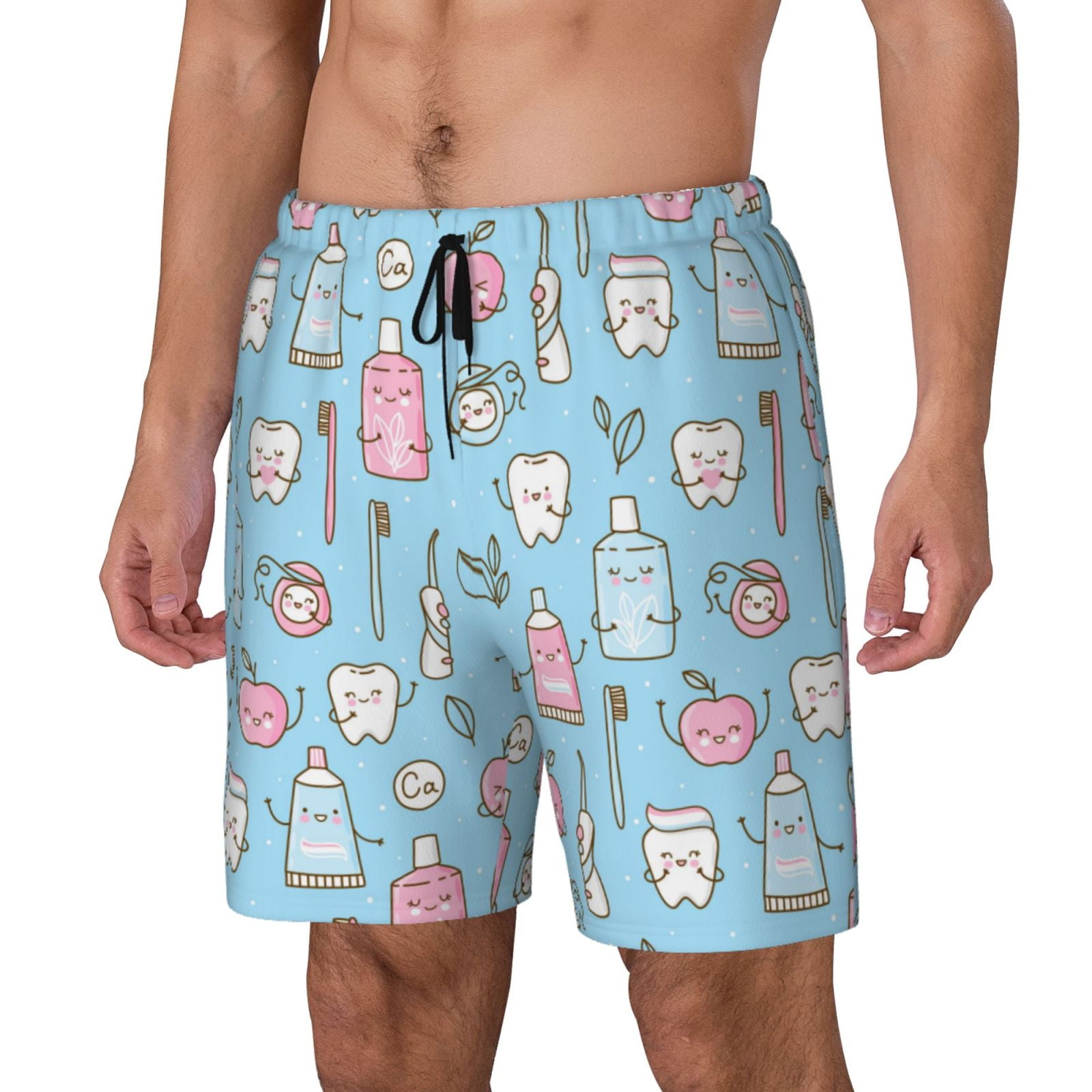 Junzan Funny Cute Teeth Print Swim Trunks Men Swim Shorts with Built-in ...