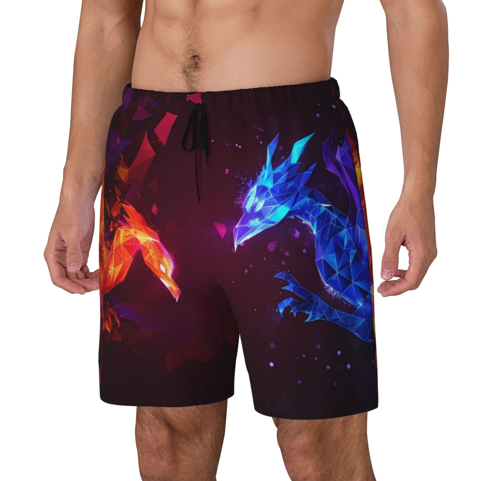 Junzan Futuristic Red And Blue Bird Print Swim Trunks Men Swim Shorts ...