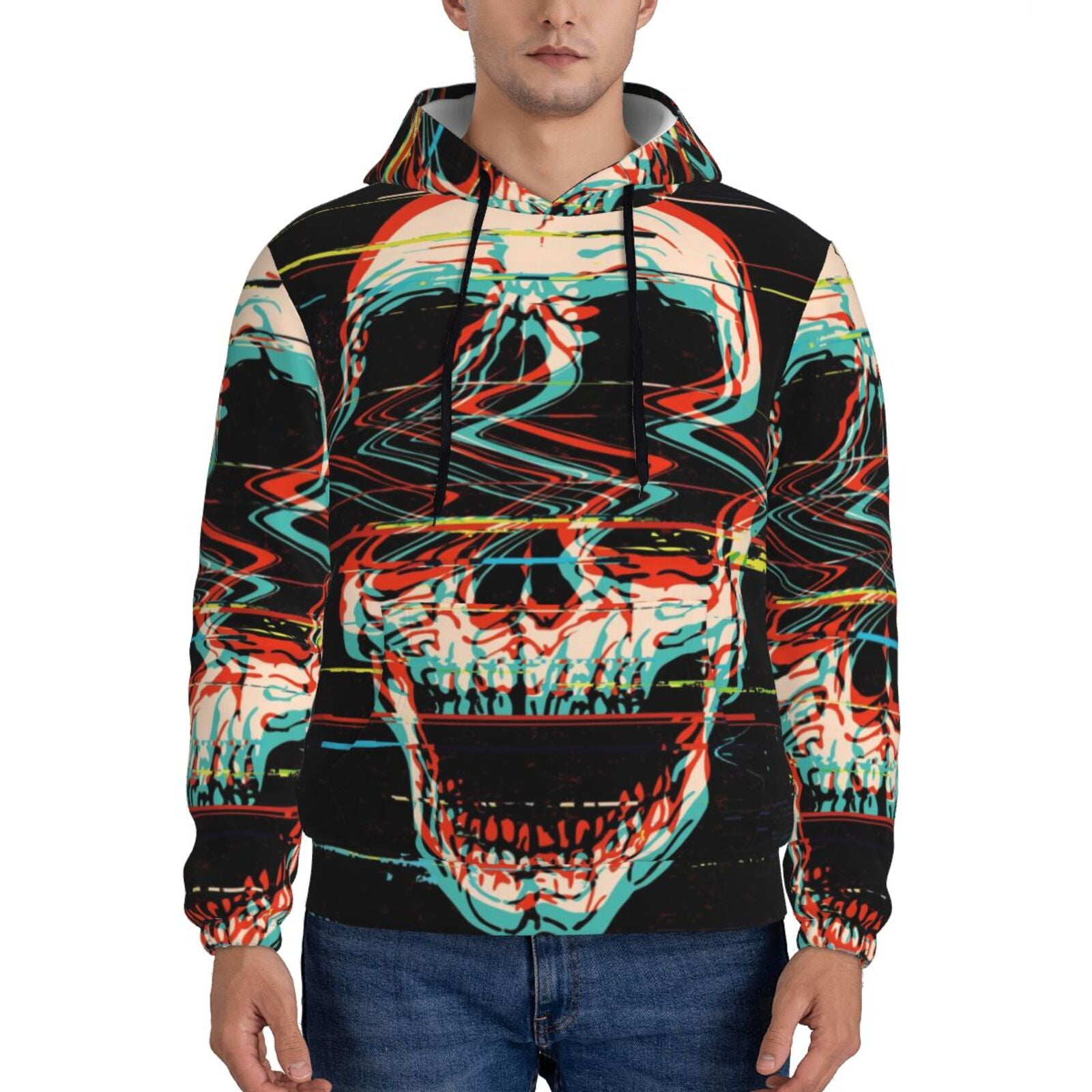 Junzan Glitch Screaming Skull for Men's Hoodie - Fall Pullover Hooded ...
