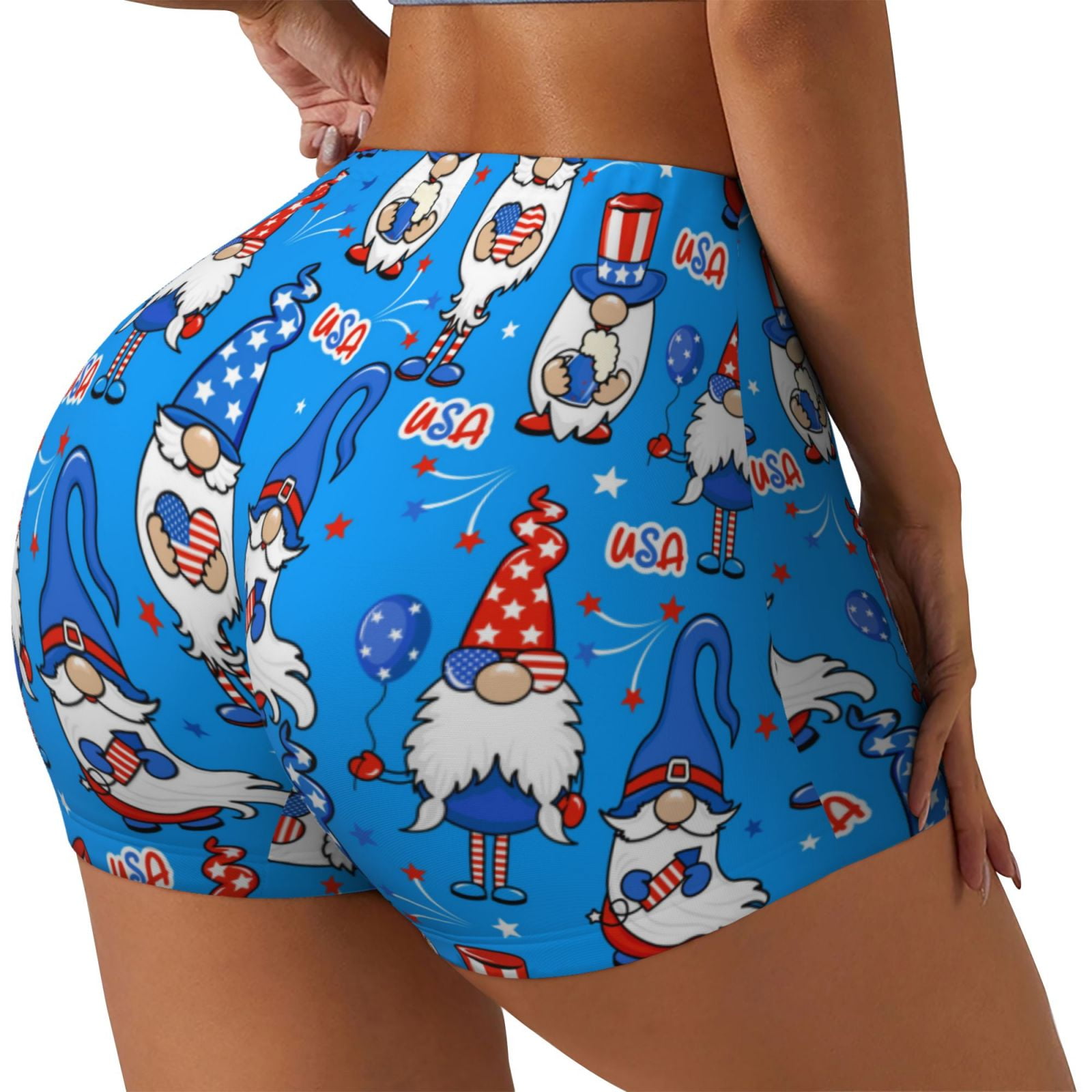 Junzan Gnomes in USA Pattern Women Workout Impact Shorts,Scrunch Short ...