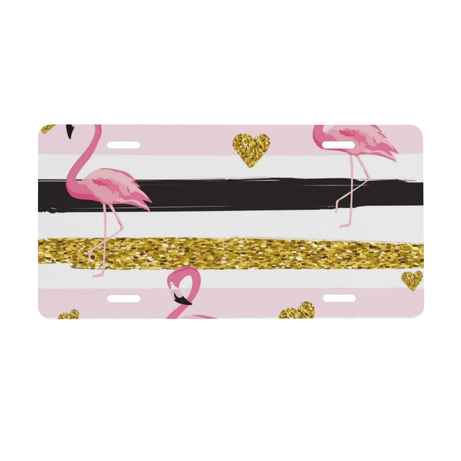 Junzan Gold Glittering Hearts And Flamingos Front License Plate Covers ...