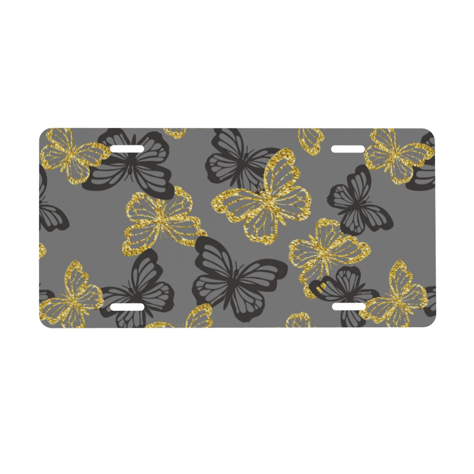 Junzan Golden Glitter Butterflies Front License Plate Covers Decorative ...
