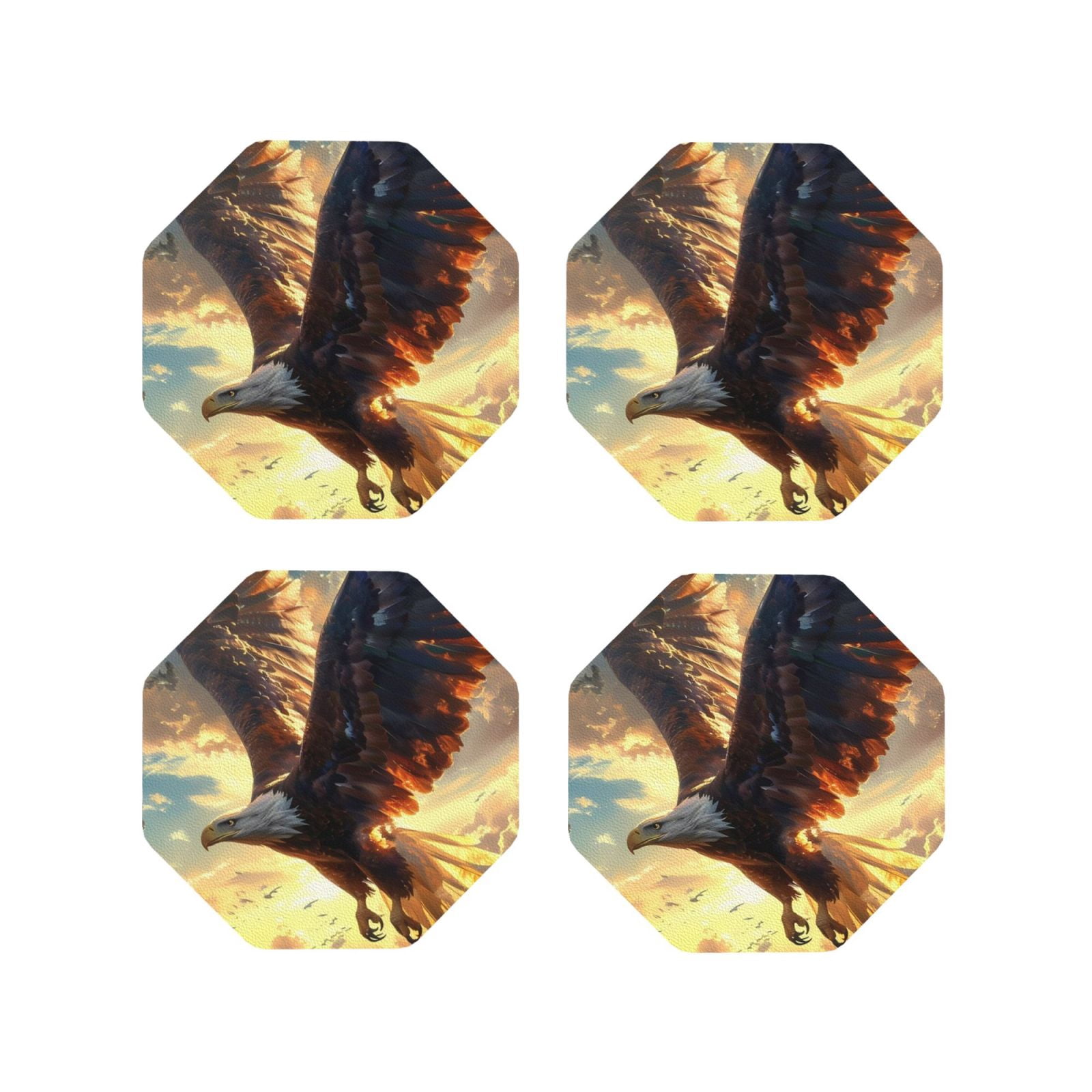 Junzan Golden Sky Bald Eagle Print Coasters for Drinks - Leather ...