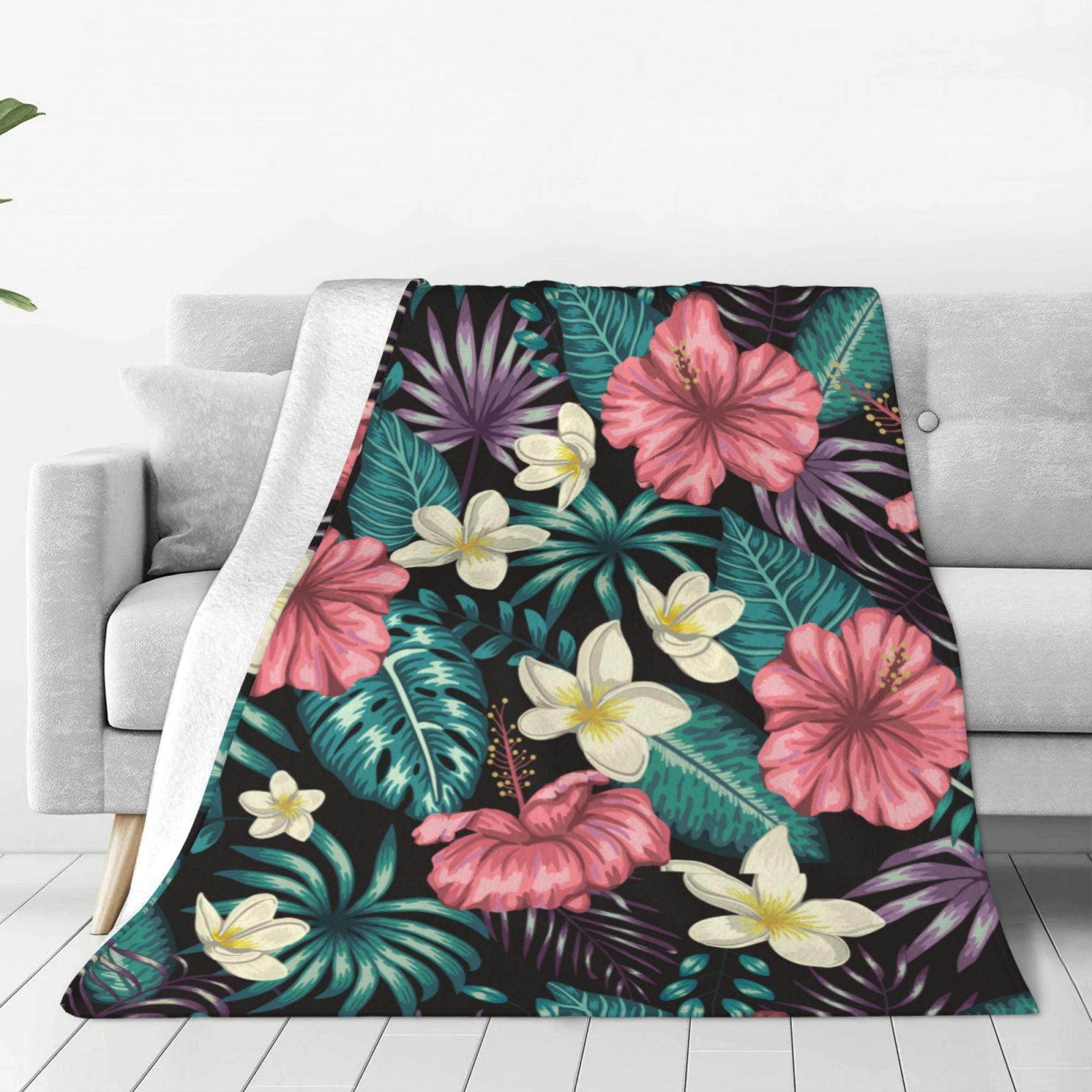 Junzan Green Tropical Leaves Print Flannel Fleece Blanket Throw Blanket ...