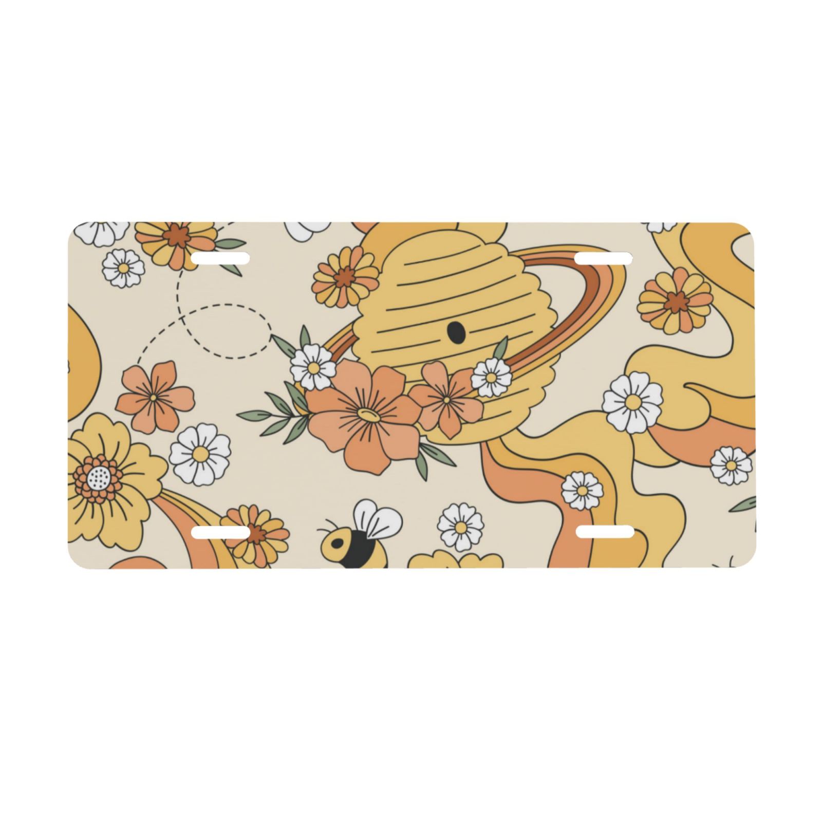 Junzan Groovy Floral Front License Plate Covers Decorative Car Metal ...