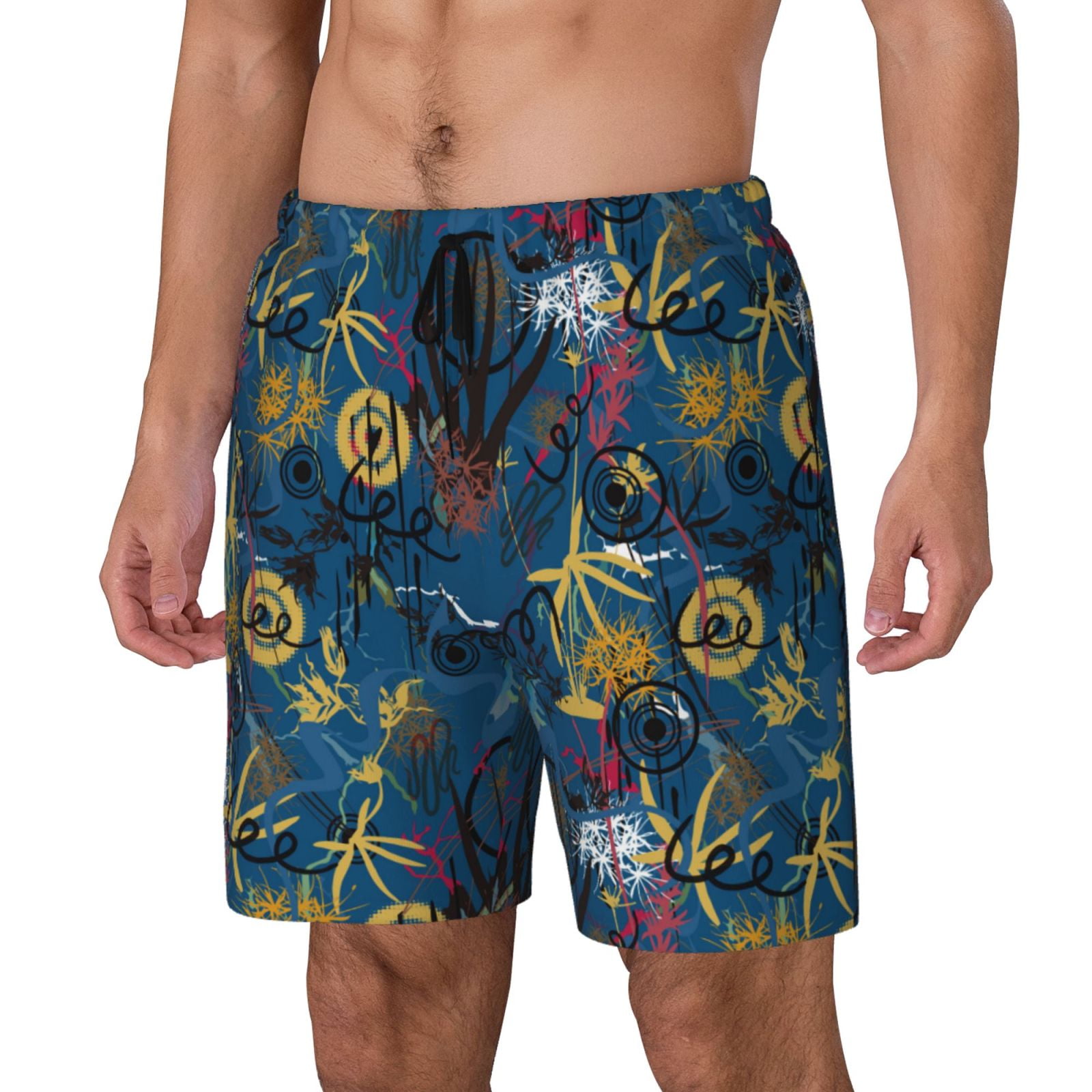 Junzan Halloween Elements Print Swim Trunks Men Swim Shorts with Built ...