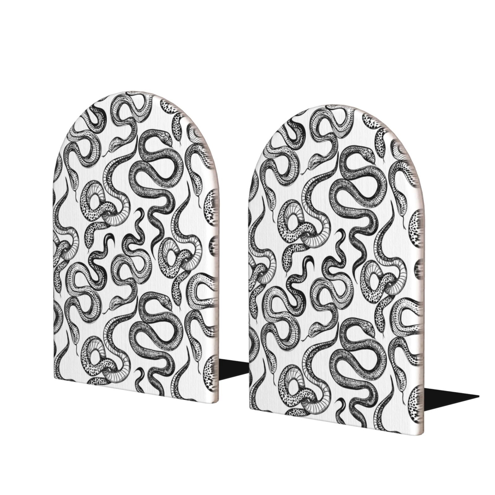 Junzan Hand Drawn Snake for Wood Bookends,1 Pair Book Ends for Shelves ...