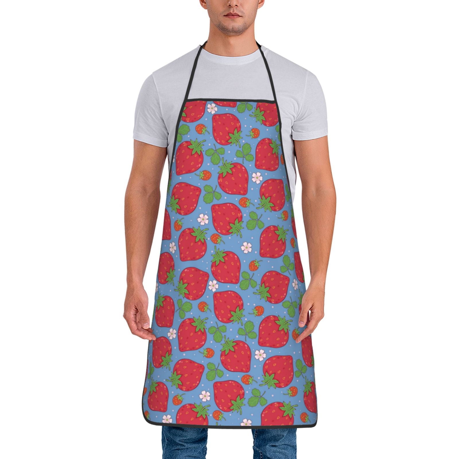 Junzan Hand Drawn Strawberry Print Kitchen Cooking Aprons, Chef Apron ...