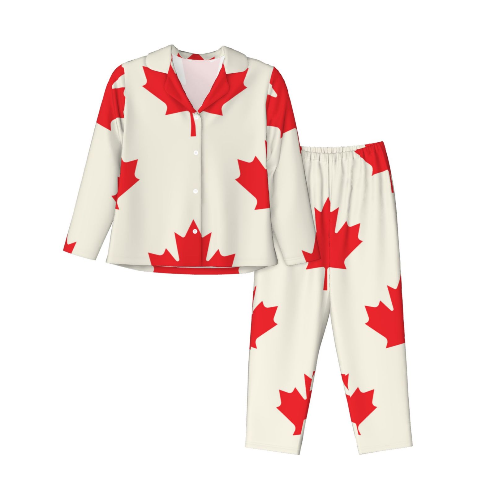 Junzan Happy Canada Day Print Womens Pajama Sets,Long Sleeve Button ...