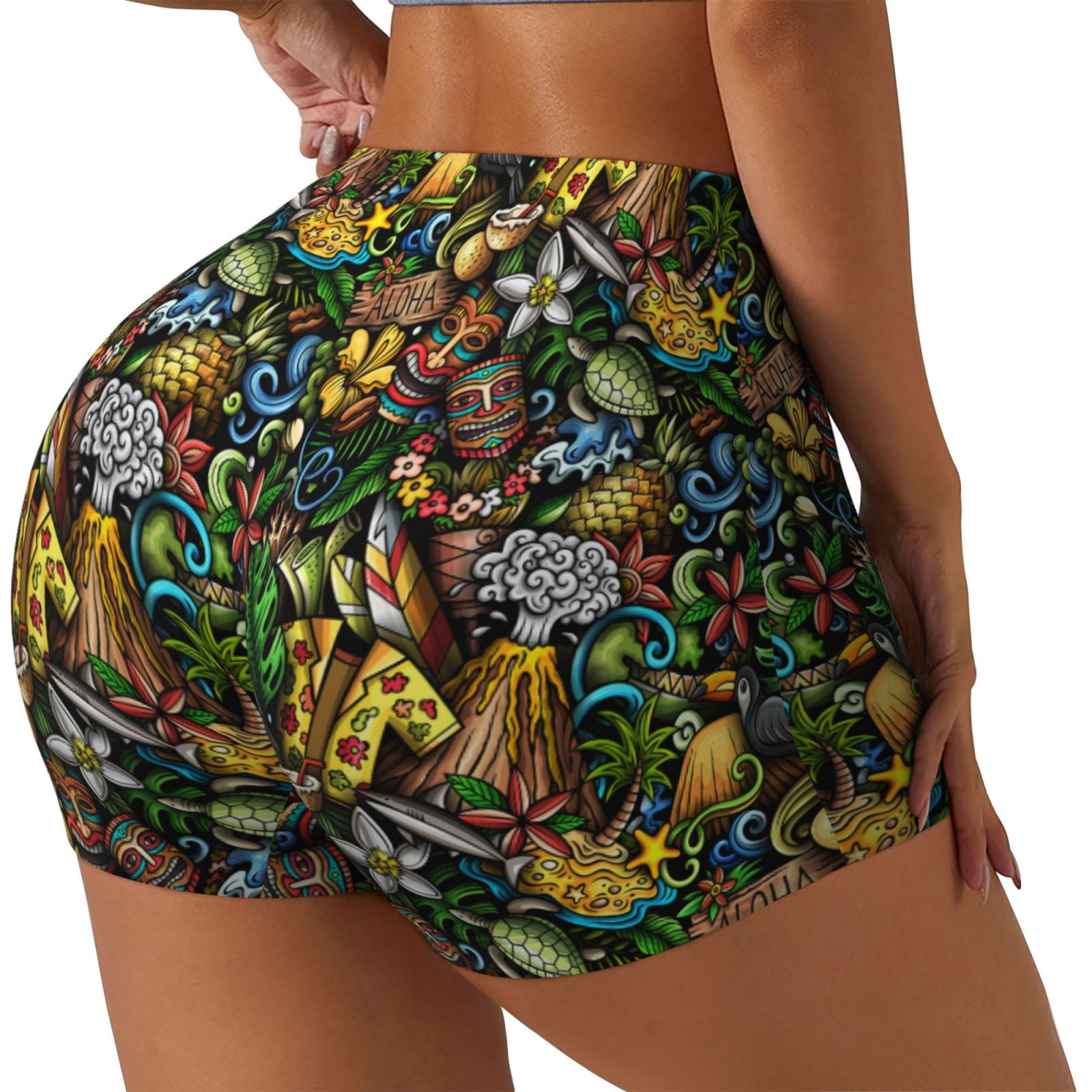 Junzan Hawaiian Culture Symbols Pattern Women Workout Impact Shorts ...