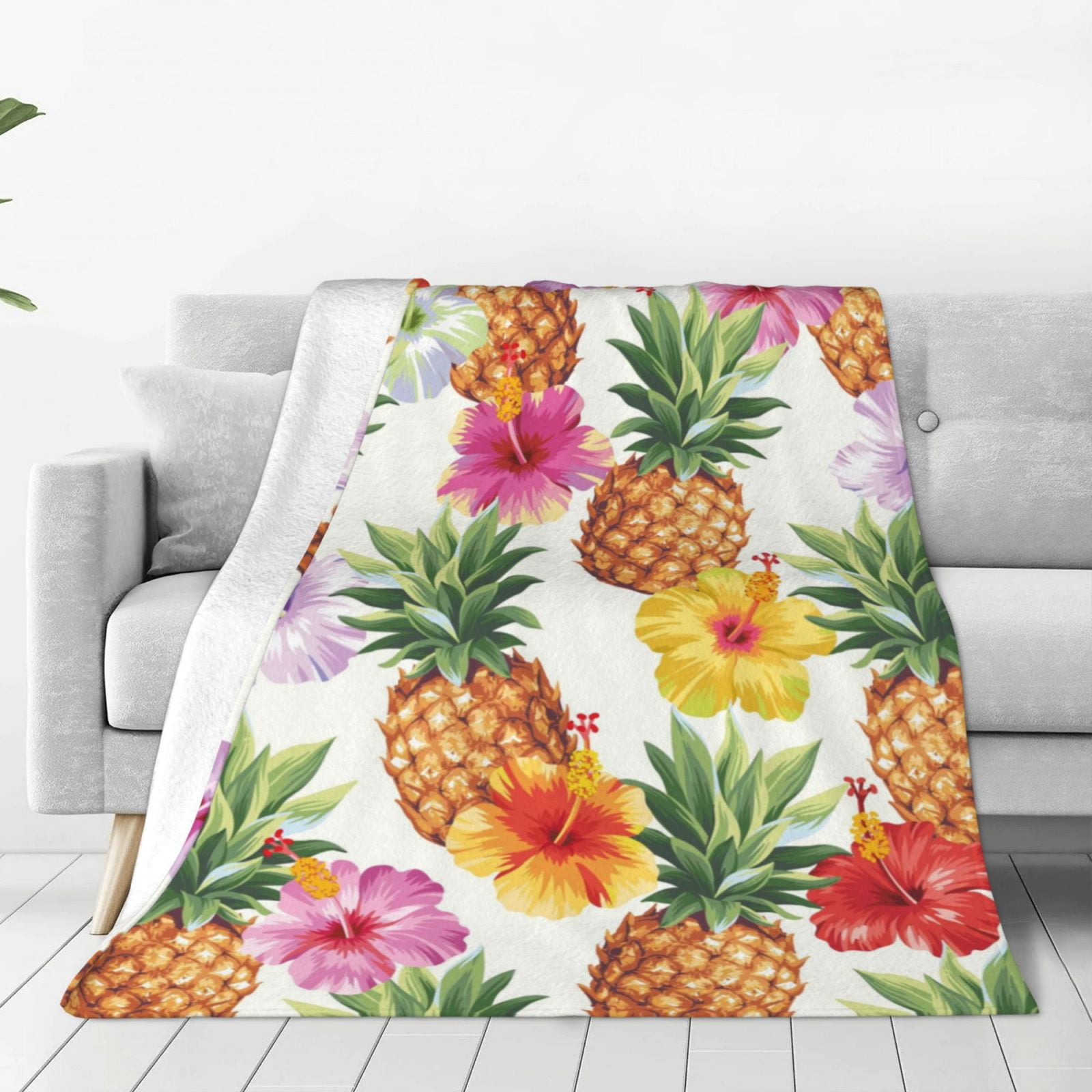 Junzan Hawaiian Pineappl Print Flannel Fleece Blanket Throw Blanket For ...