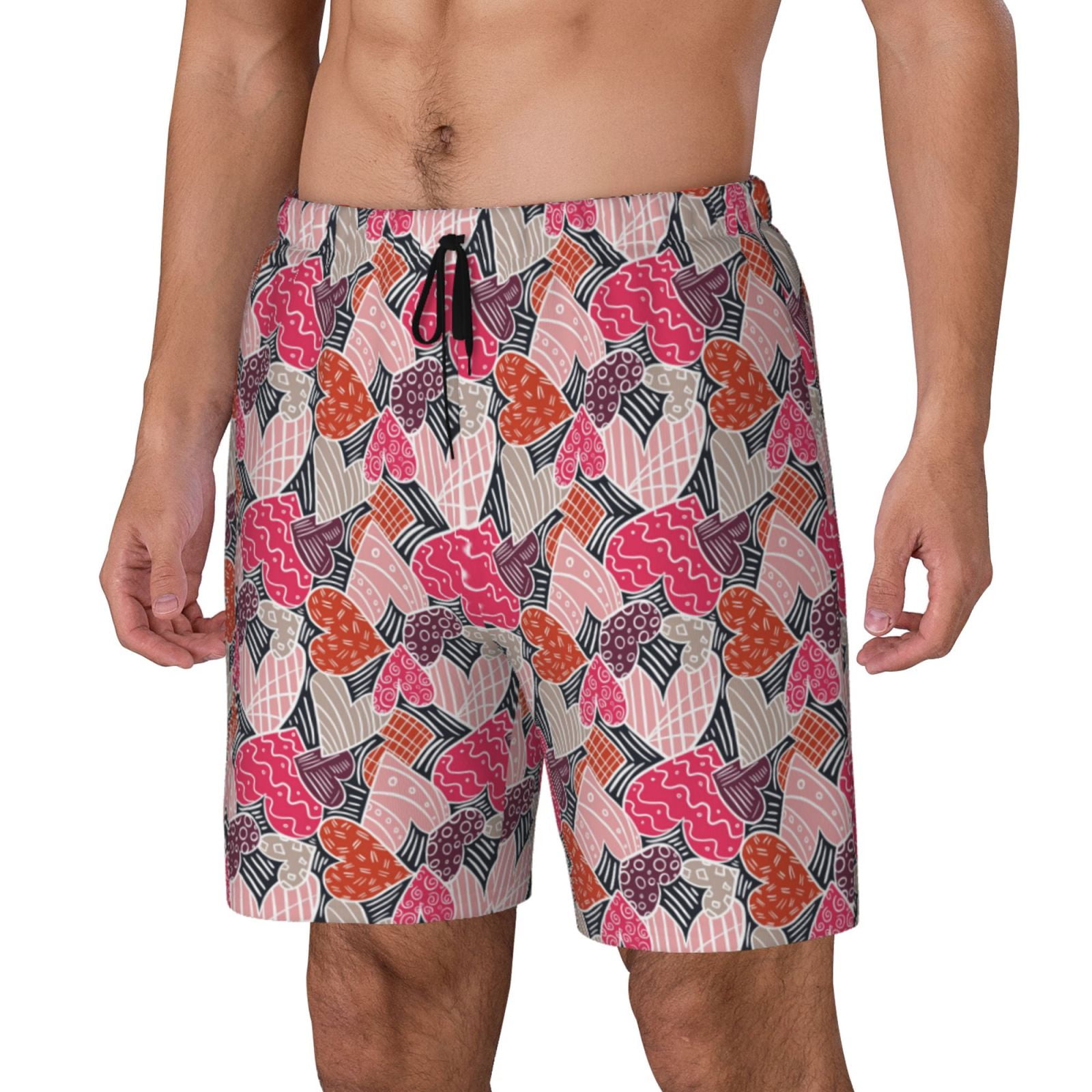 Junzan Hearts for Valentines day Print Swim Trunks Men Swim Shorts with ...