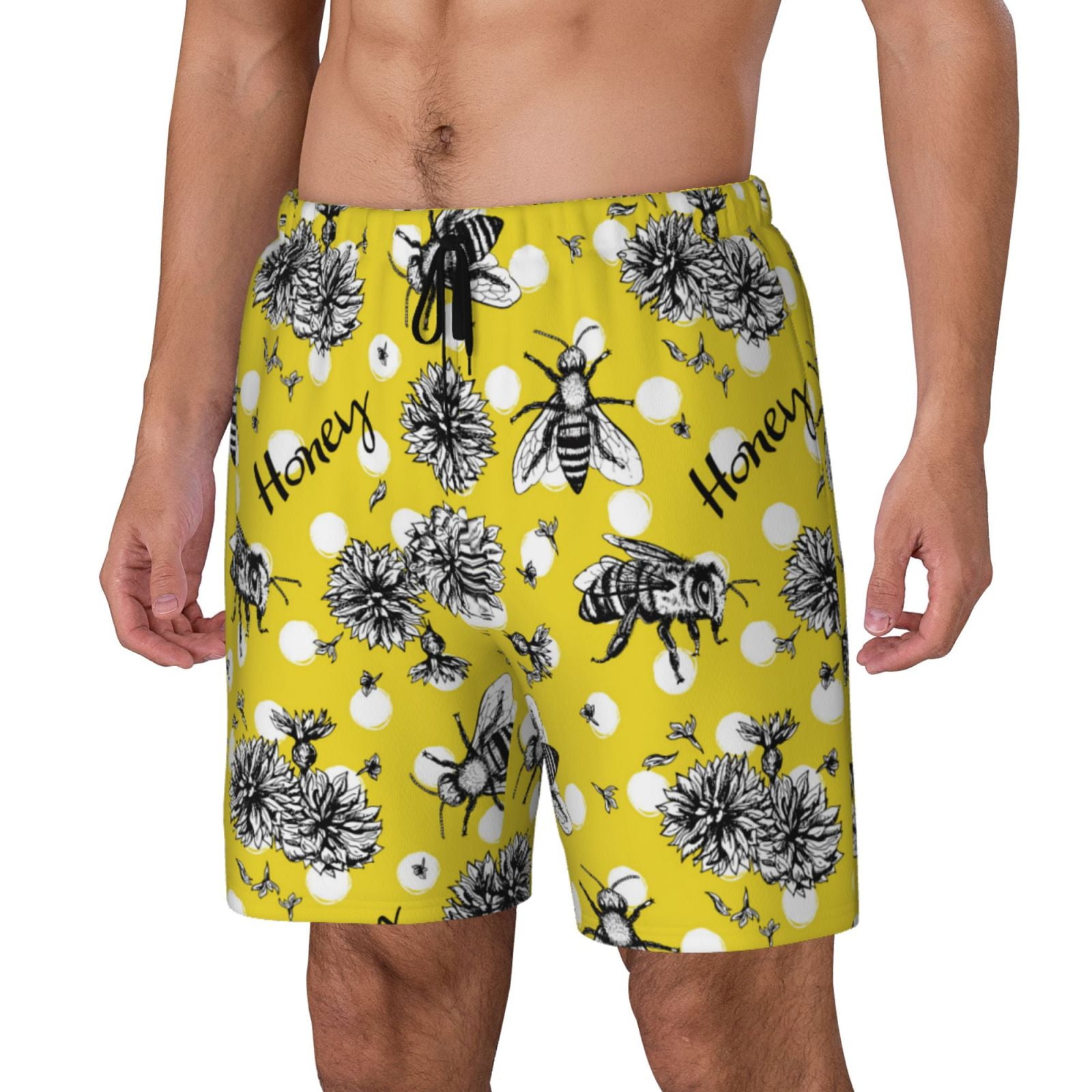 Junzan Honeybee Print Swim Trunks Men Swim Shorts with Built-in ...