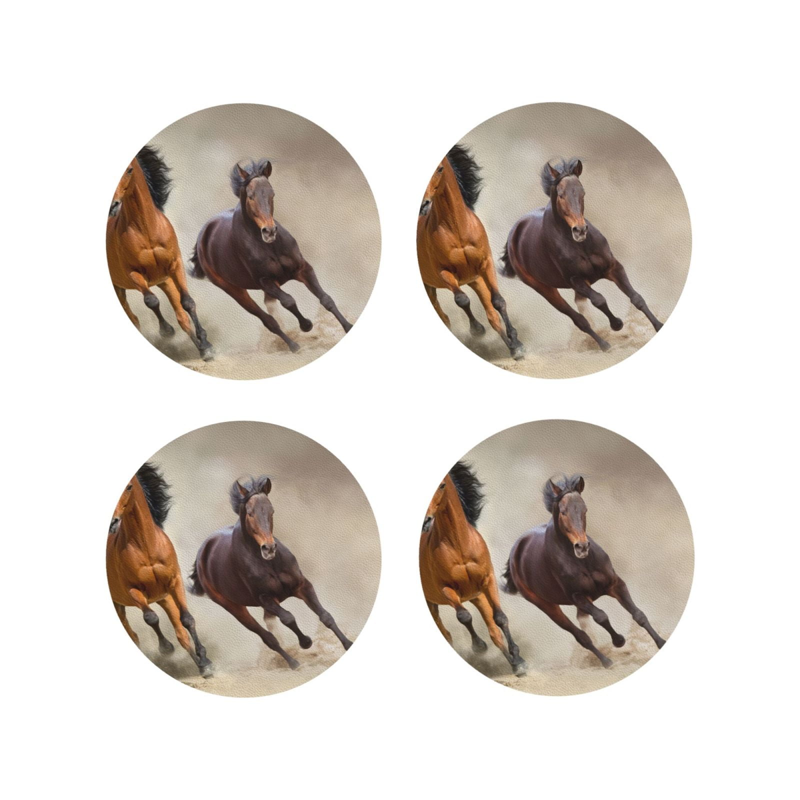 Junzan Horses free run on desert Print Coasters for Drinks - Leather ...