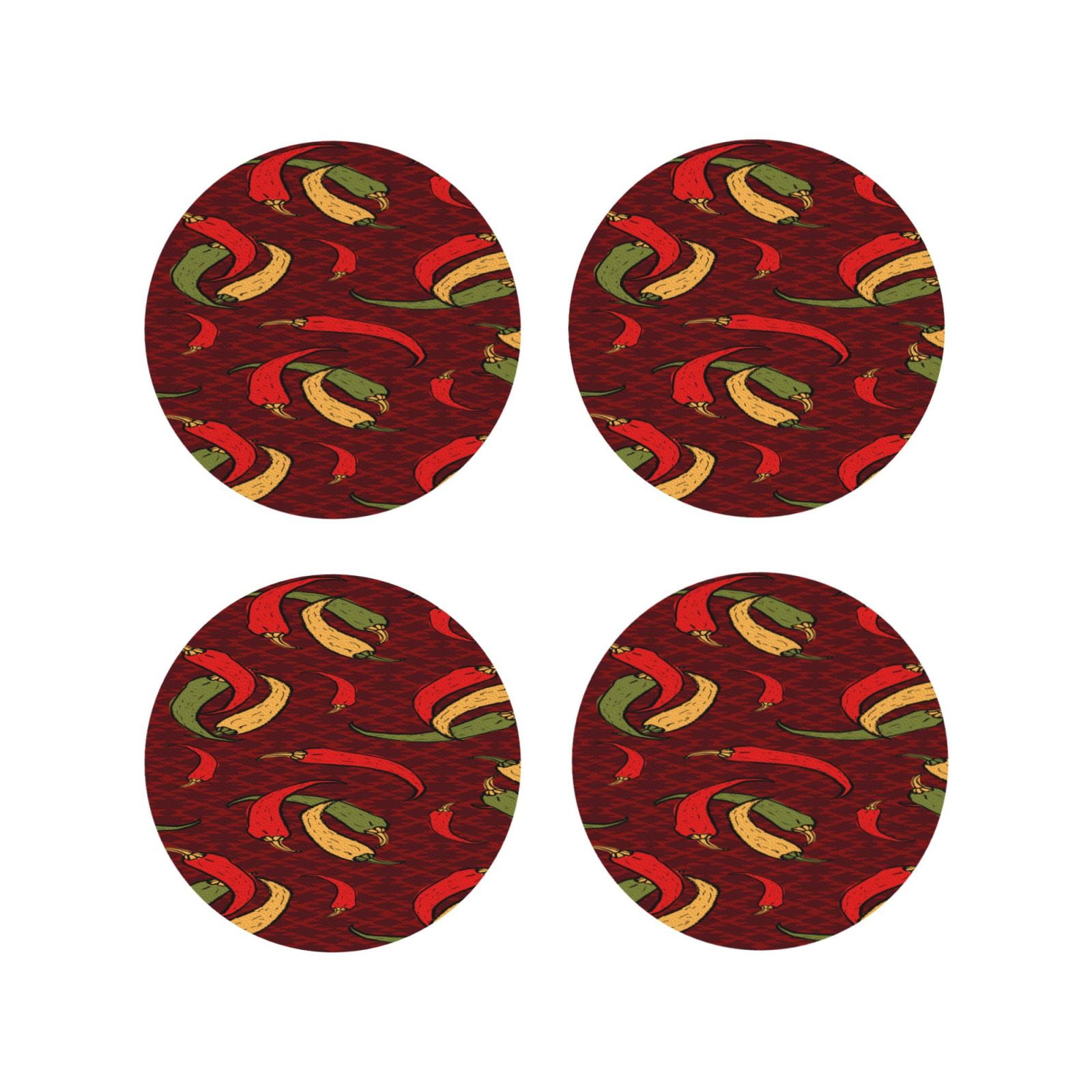 Junzan Hot Chili Print Coasters for Drinks - Leather Coasters Set of 4 ...