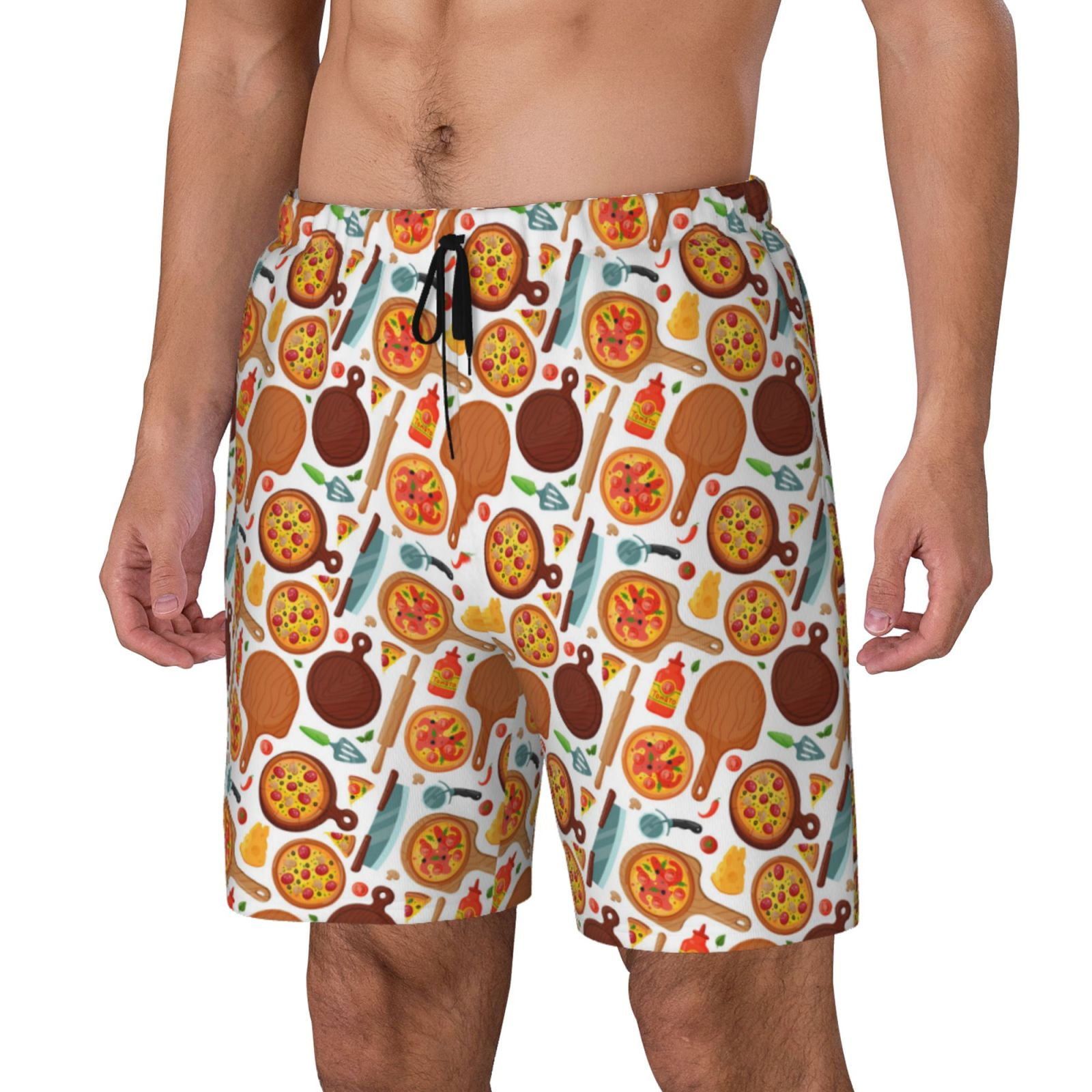 Junzan Hot Fresh Pizza Print Swim Trunks Men Swim Shorts with Built-in ...