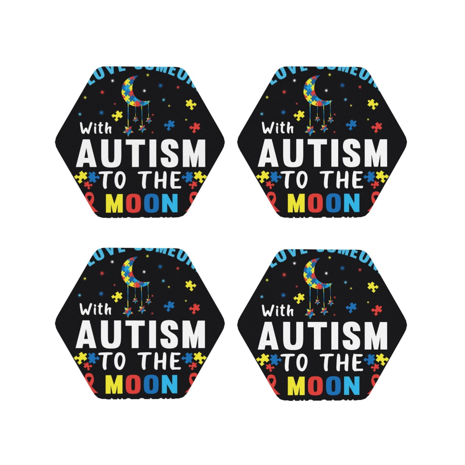 Junzan I Love With Autism To The Moon And Back Print Coasters for ...