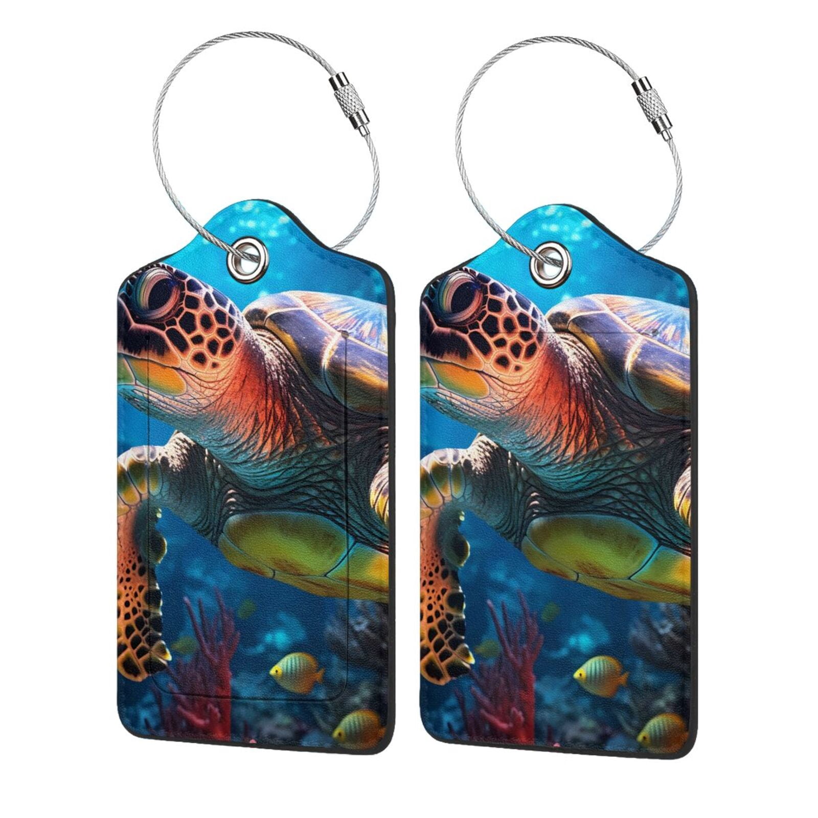 Junzan Ice Blue Ocean Sea Turtle for Luggage Tags,Leather Luggage Tags ...
