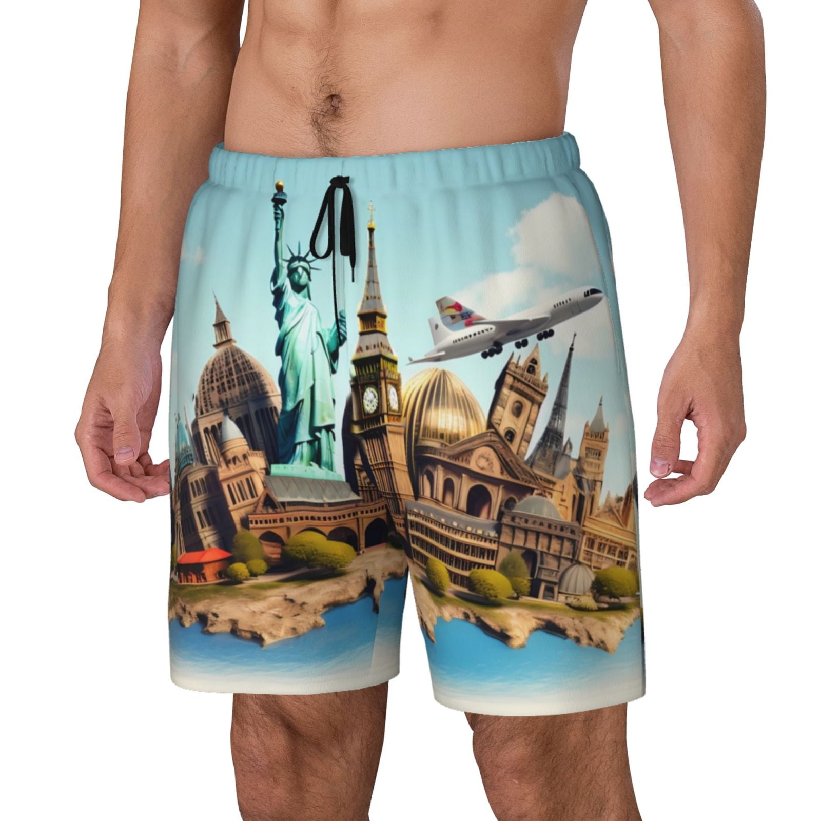 Junzan Iconic Global Landmarks Print Swim Trunks Men Swim Shorts with ...
