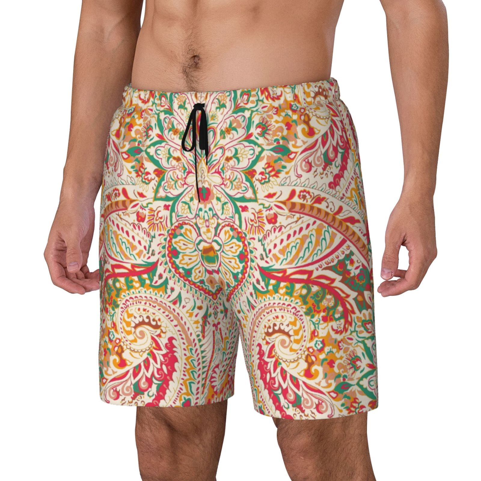 Junzan Indian Paisley 1 Print Swim Trunks Men Swim Shorts with Built-in Compression Liner Funny ...