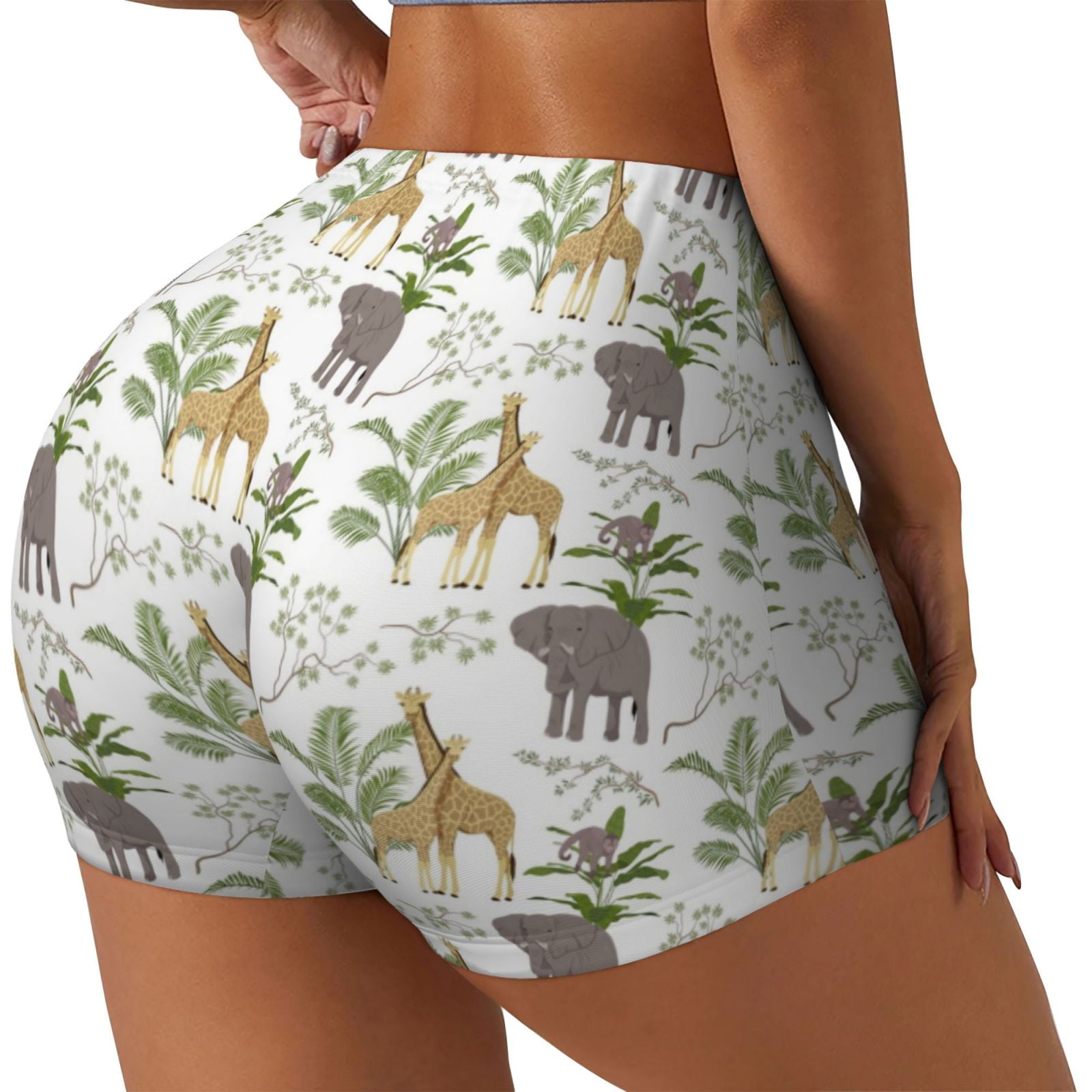 Junzan Jungle Animal Pattern Women Workout Impact Shorts,Scrunch Short ...
