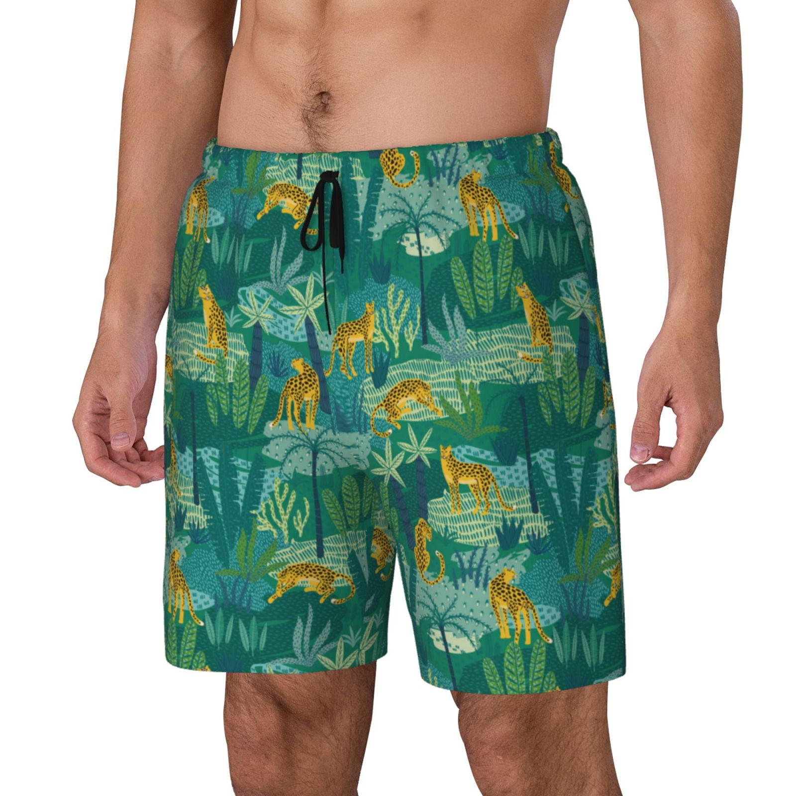 Junzan Jungle Leopard Print Swim Trunks Men Swim Shorts with Built-in ...
