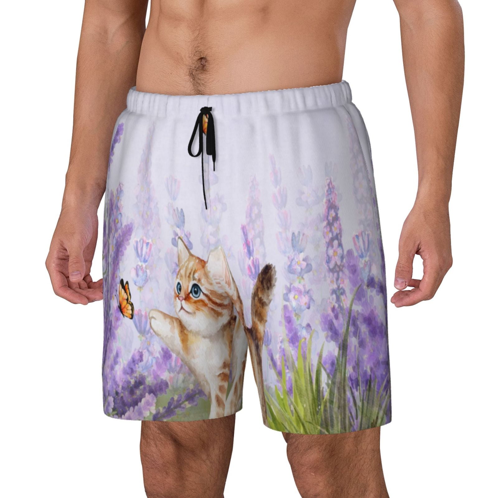 Junzan Kitten and butterfly Print Swim Trunks Men Swim Shorts with ...