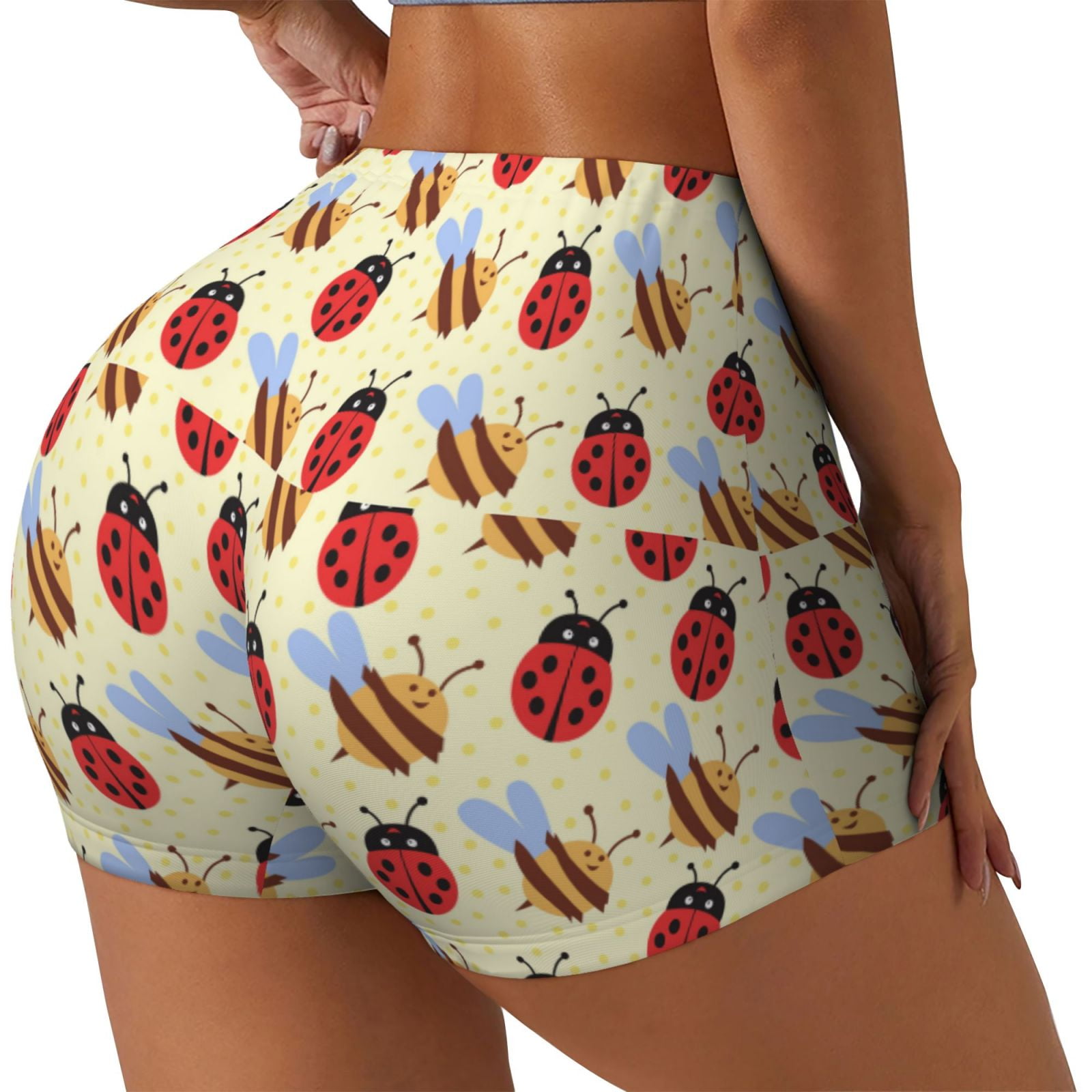 Junzan Ladybug And Bee Pattern Women Workout Impact Shorts,Scrunch ...
