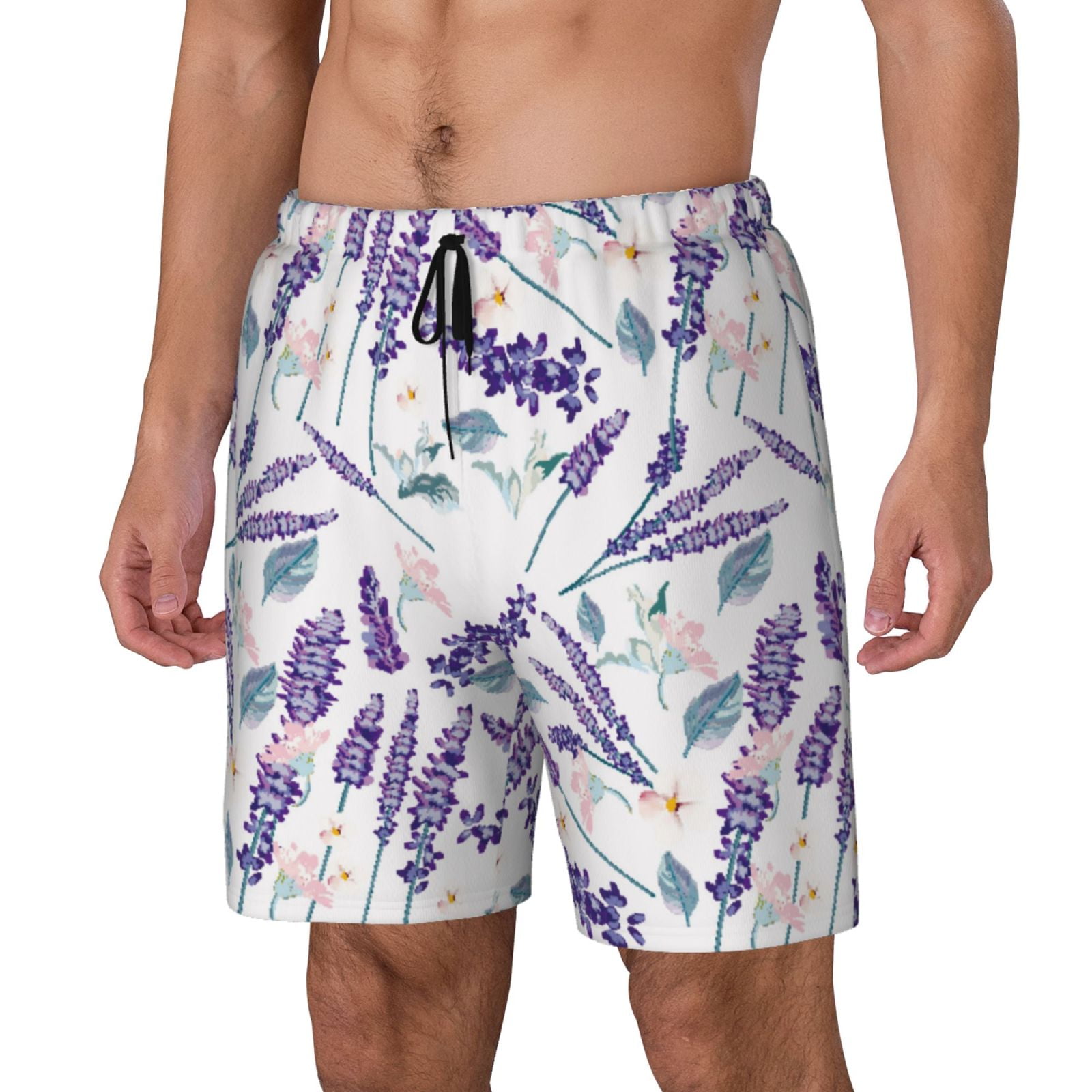 Junzan Lavender Flowers Print Swim Trunks Men Swim Shorts with Built-in ...