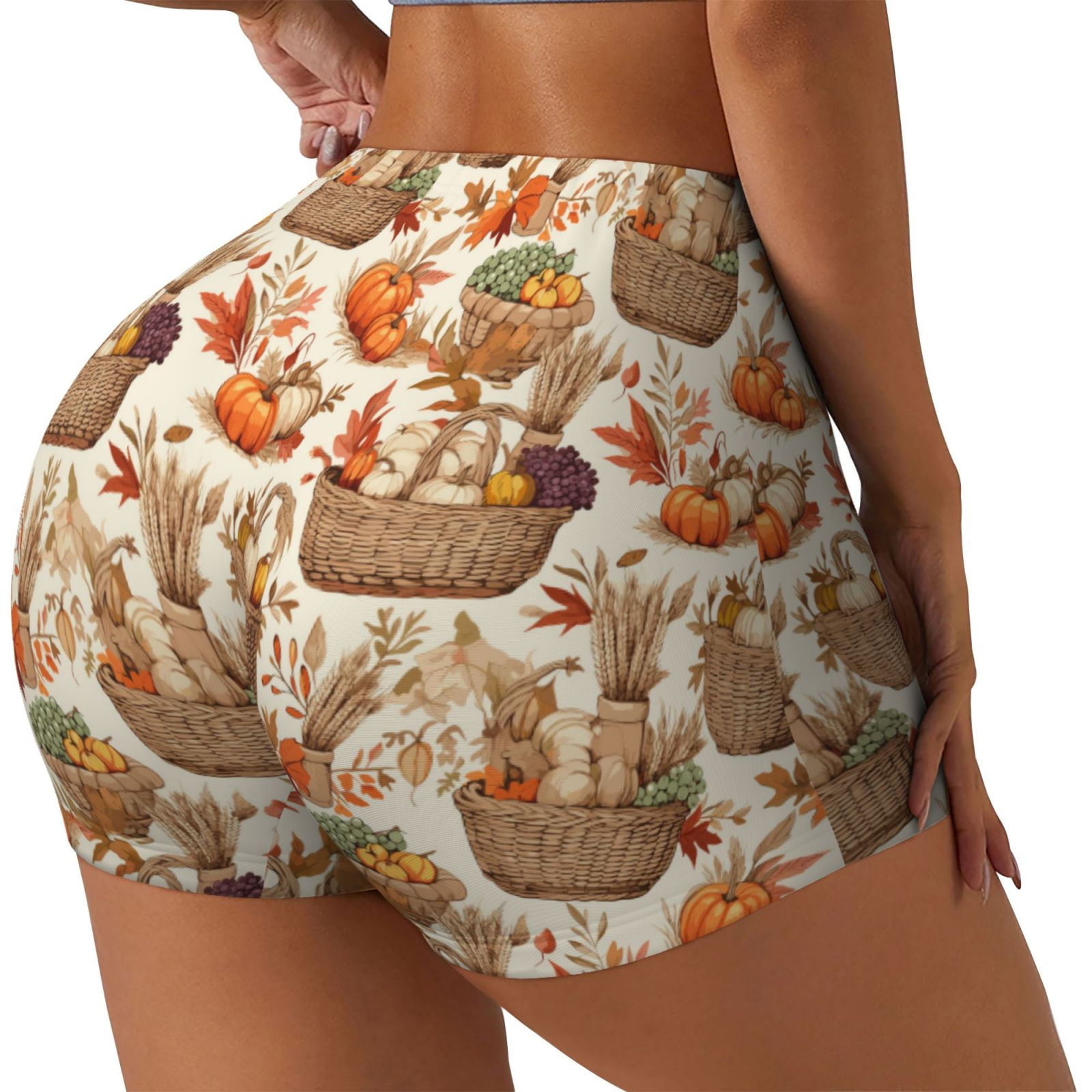 Junzan Leaves And Berries Pattern Women Workout Impact Shorts,Scrunch ...