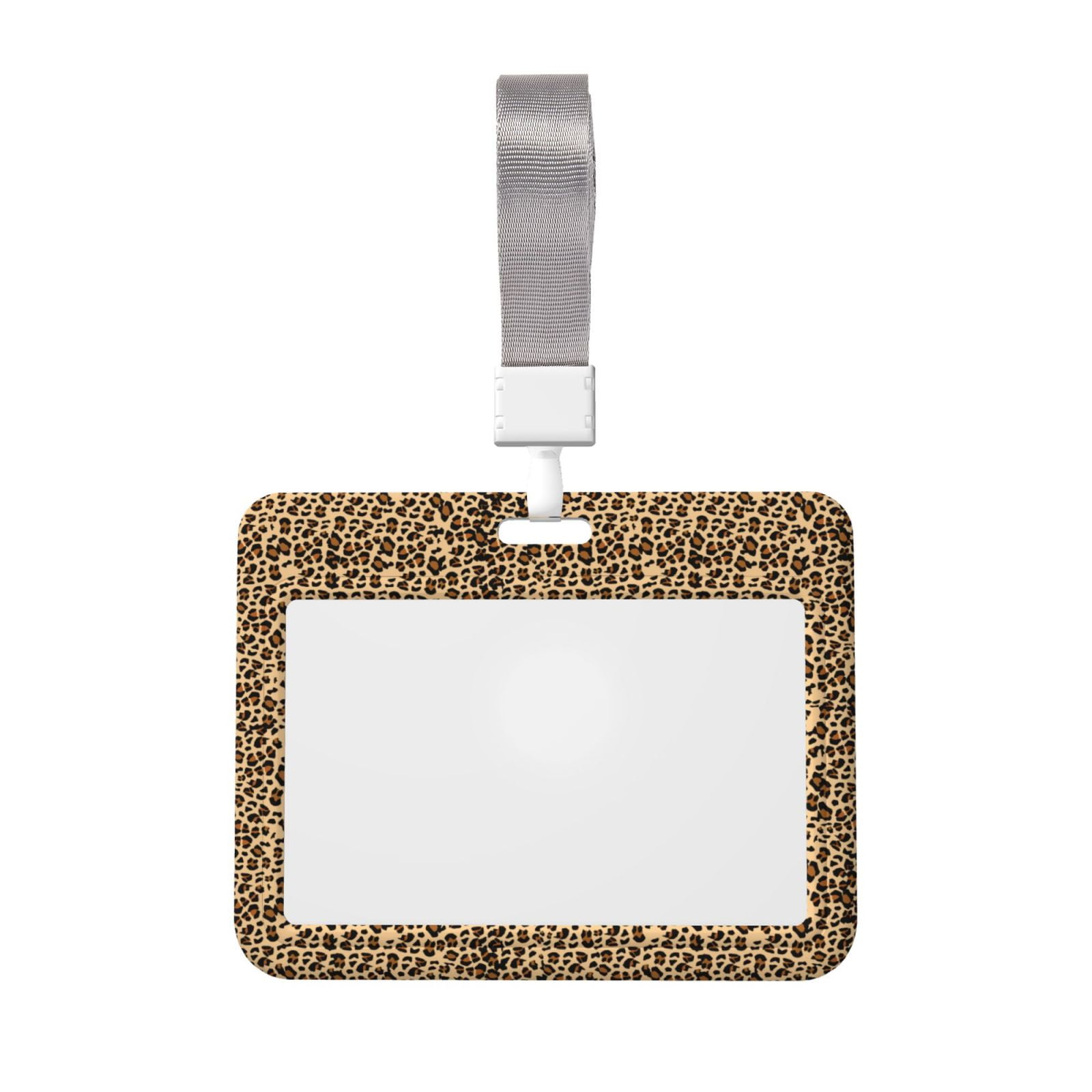 Junzan Leopard Print Brown ID Badge Holder with Windows Key Card Work ...