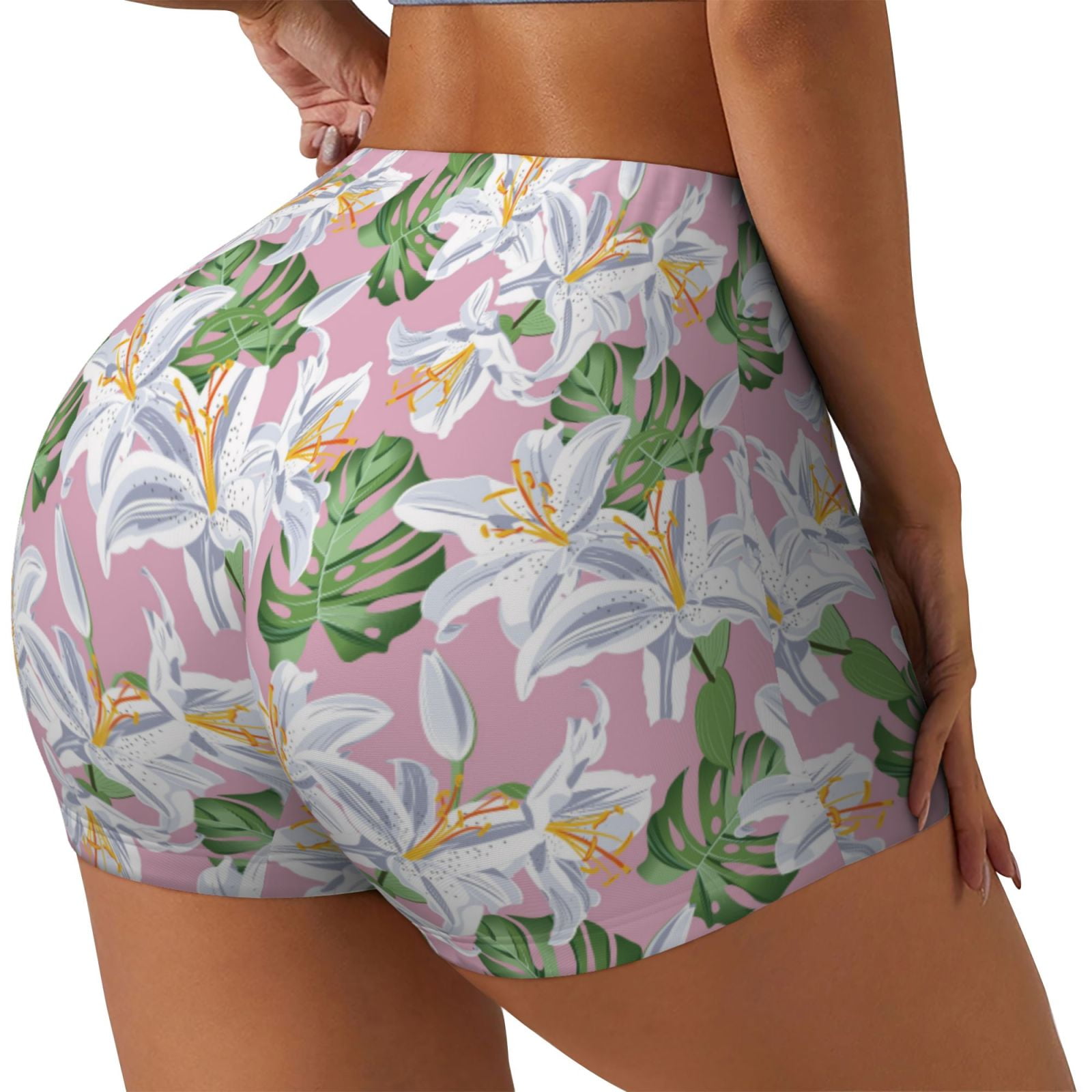 Junzan Lilies Flowers Pattern Women Workout Impact Shorts,Scrunch Short ...
