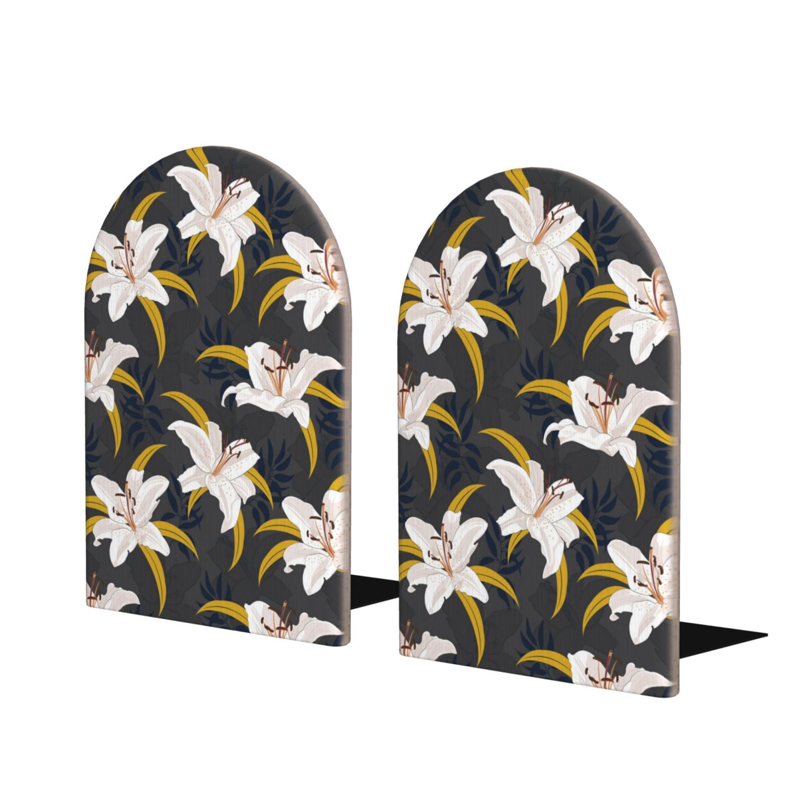 Junzan Lilies Flowers for Wood Bookends,1 Pair Book Ends for Shelves ...