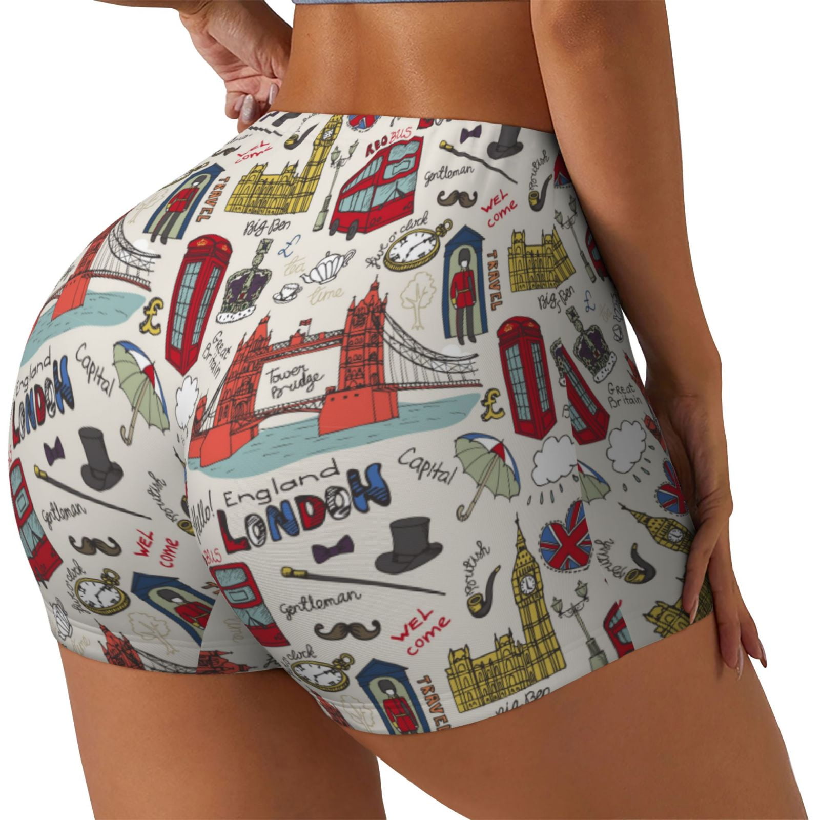 Junzan London Landmark1 Pattern Women Workout Impact Shorts,Scrunch ...