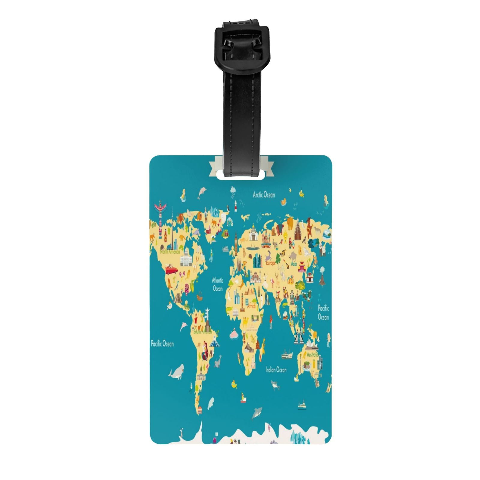 Junzan Luggage Tag For Suitcase World Map With Landmarks Print Luggage ...