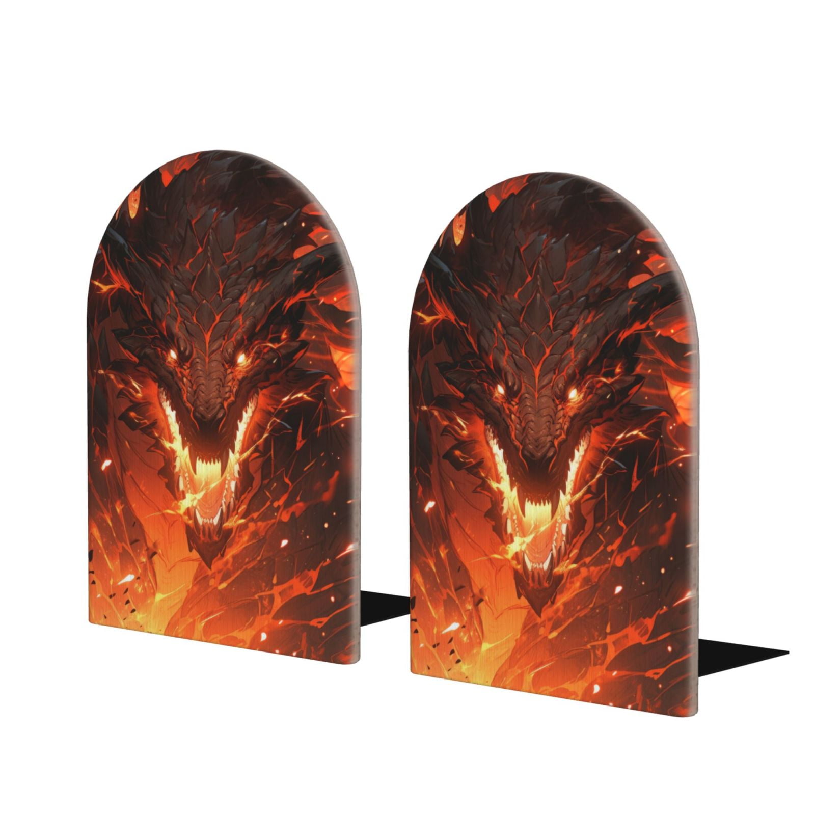 Junzan Magma Fire Black Dragon for Wood Bookends,1 Pair Book Ends for ...