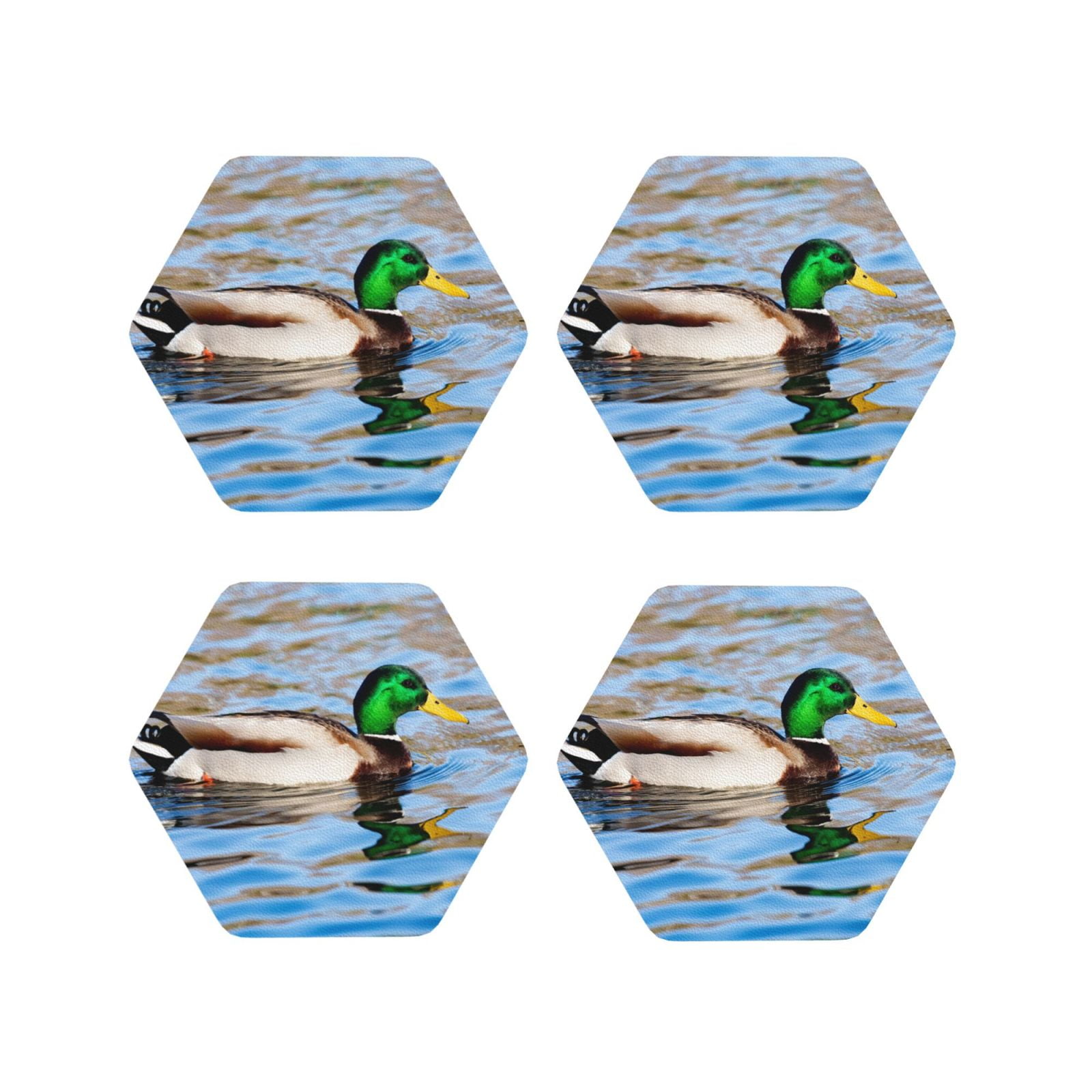 Junzan Mallard Duck Swimming In A River Print Coasters for Drinks ...