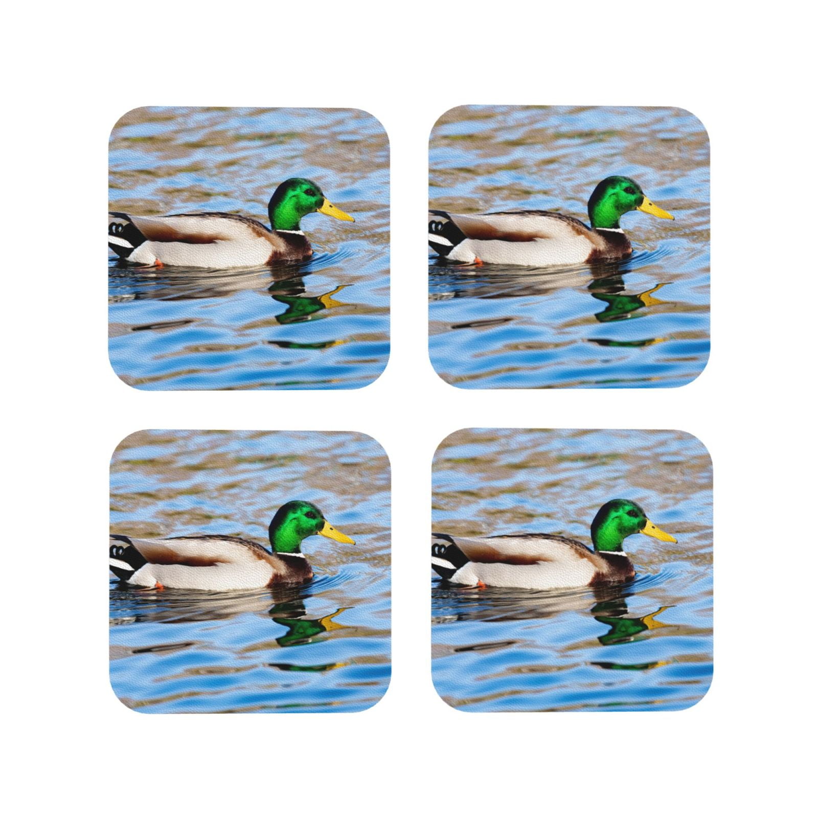 Junzan Mallard Duck Swimming In A River Print Coasters for Drinks ...