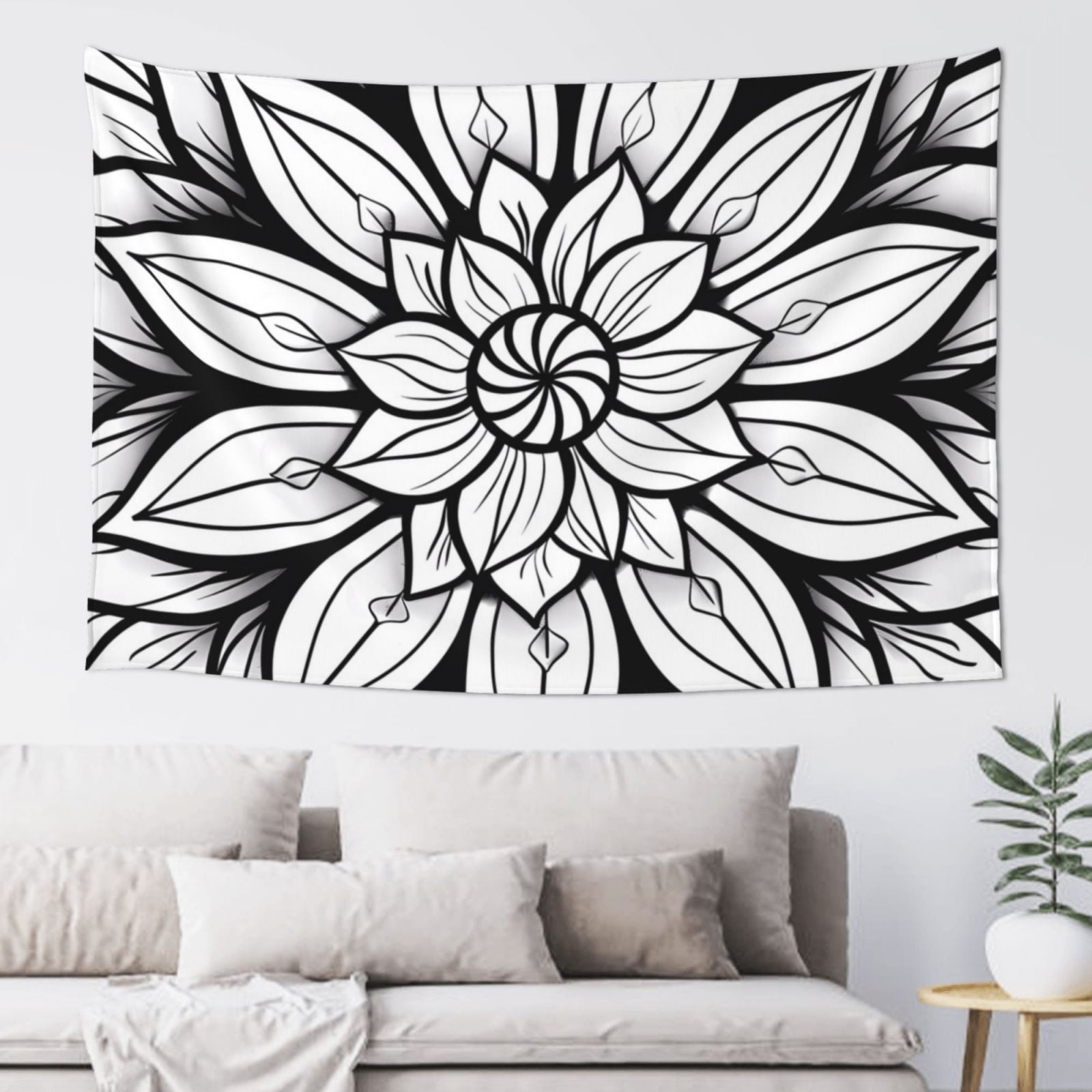 Junzan Mandala Floral Line Art for Tapestry - Home DéCor Tapestry Cute ...