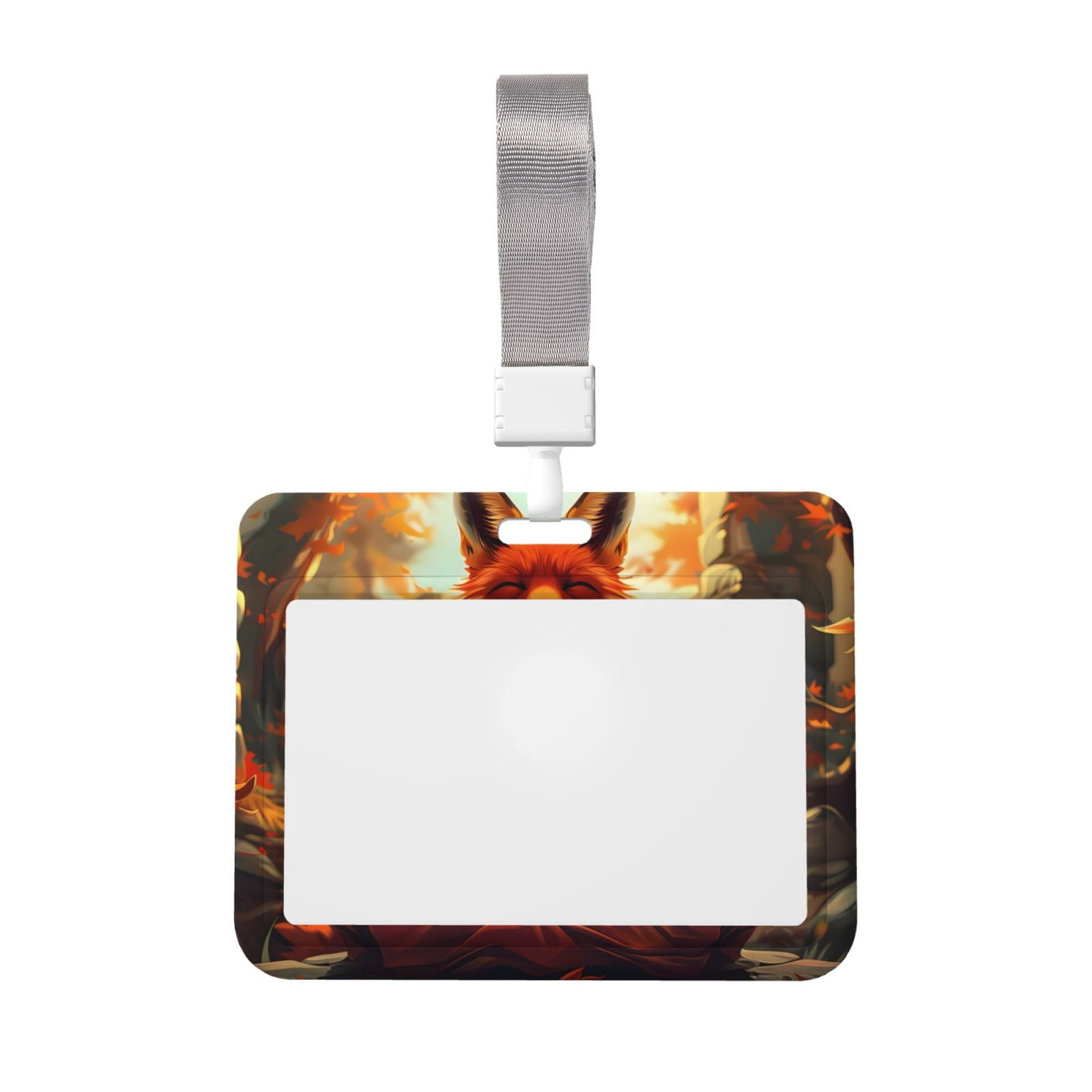 Junzan Maple Leaf Meditating Fox ID Badge Holder with Windows Key Card ...